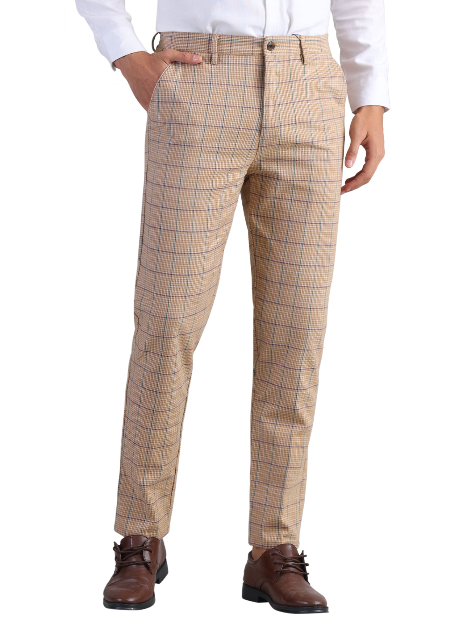 INSPIRE CHIC Plaid Pants for Men's Flat Front Formal Checked Patterned ...