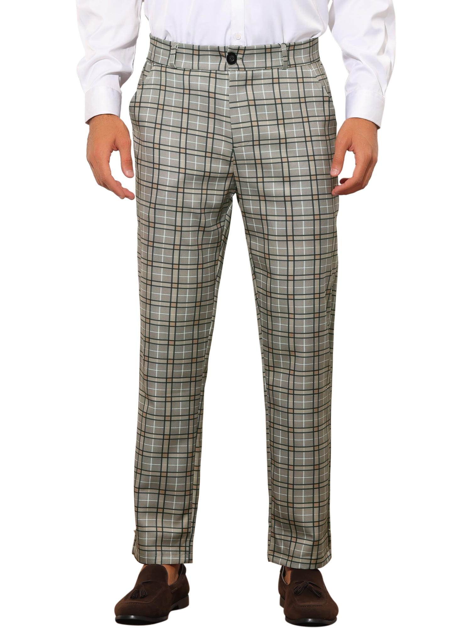 INSPIRE CHIC Plaid Pants for Men's Flat Front Straight Fit Checked ...