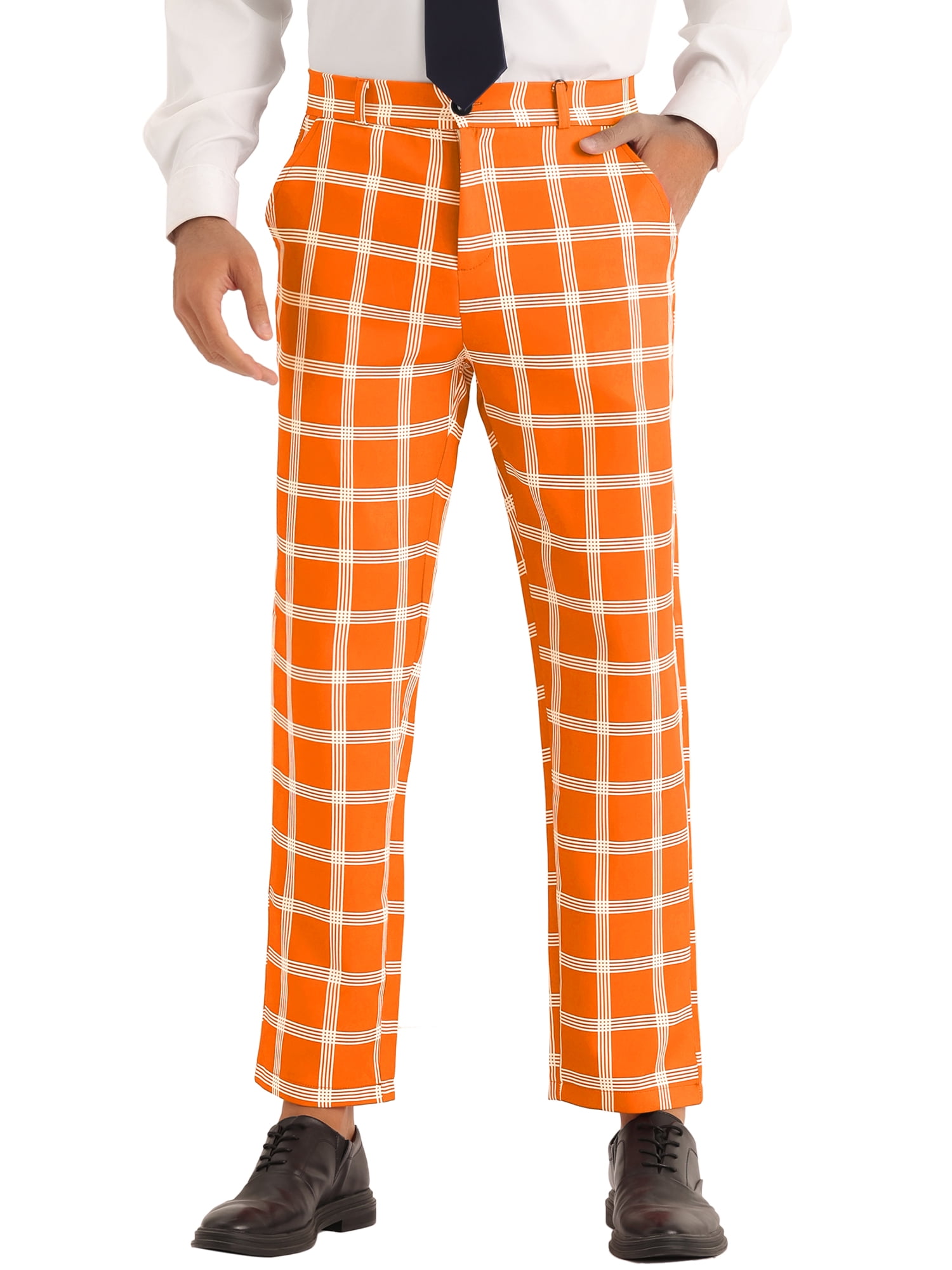 Lars Amadeus Plaid Pattern Pants for Men's Slim Fit Flat Front Work ...