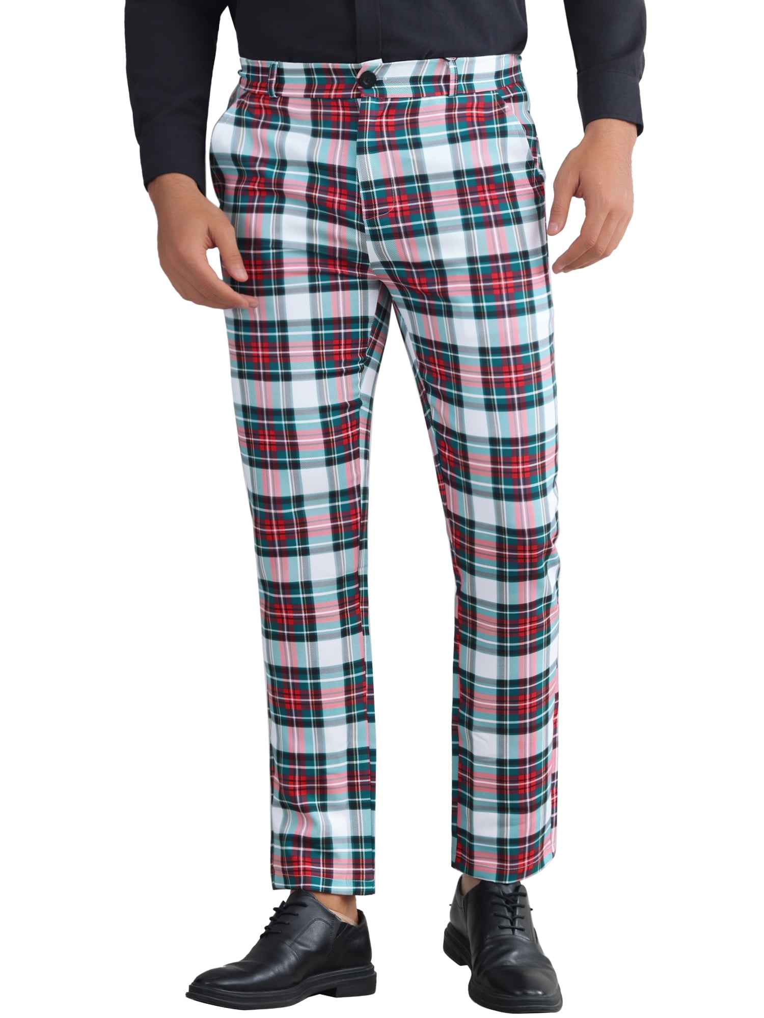 INSPIRE CHIC Plaid Printed Trousers for Men's Color Block Regular Fit ...