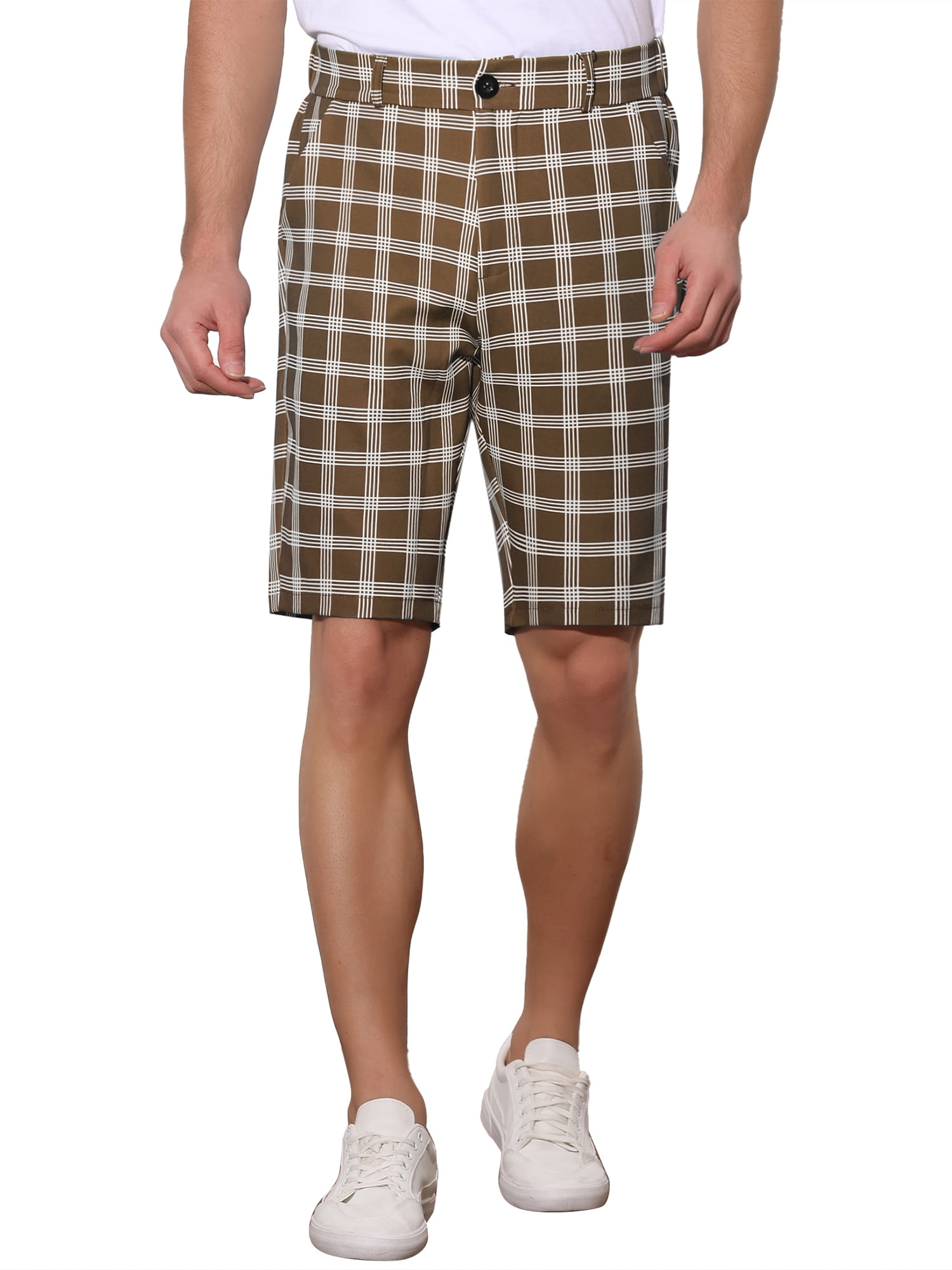 INSPIRE CHIC Men's Shorts Plaid Pattern Straight Fit Comfort Flat Front ...