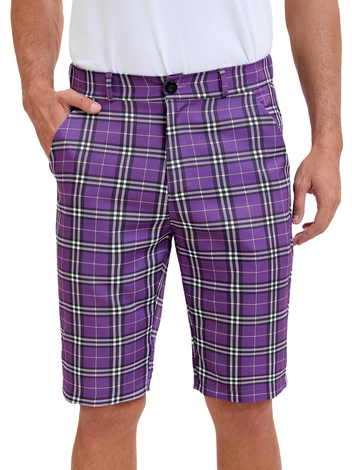 INSPIRE CHIC Men's Shorts Plaid Pattern Straight Fit Comfort Flat Front ...