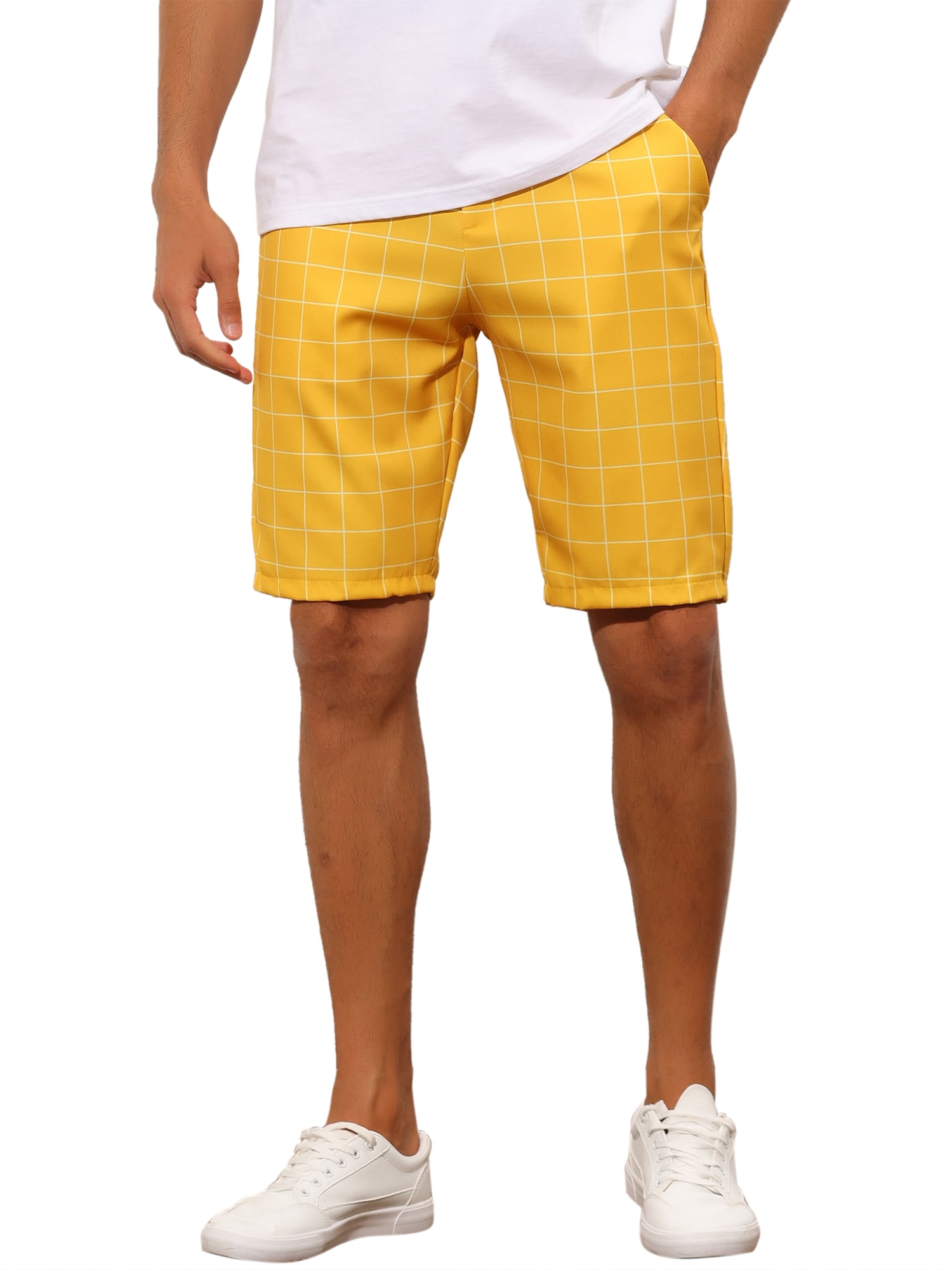 INSPIRE CHIC Men's Shorts Plaid Pattern Straight Fit Comfort Flat Front ...