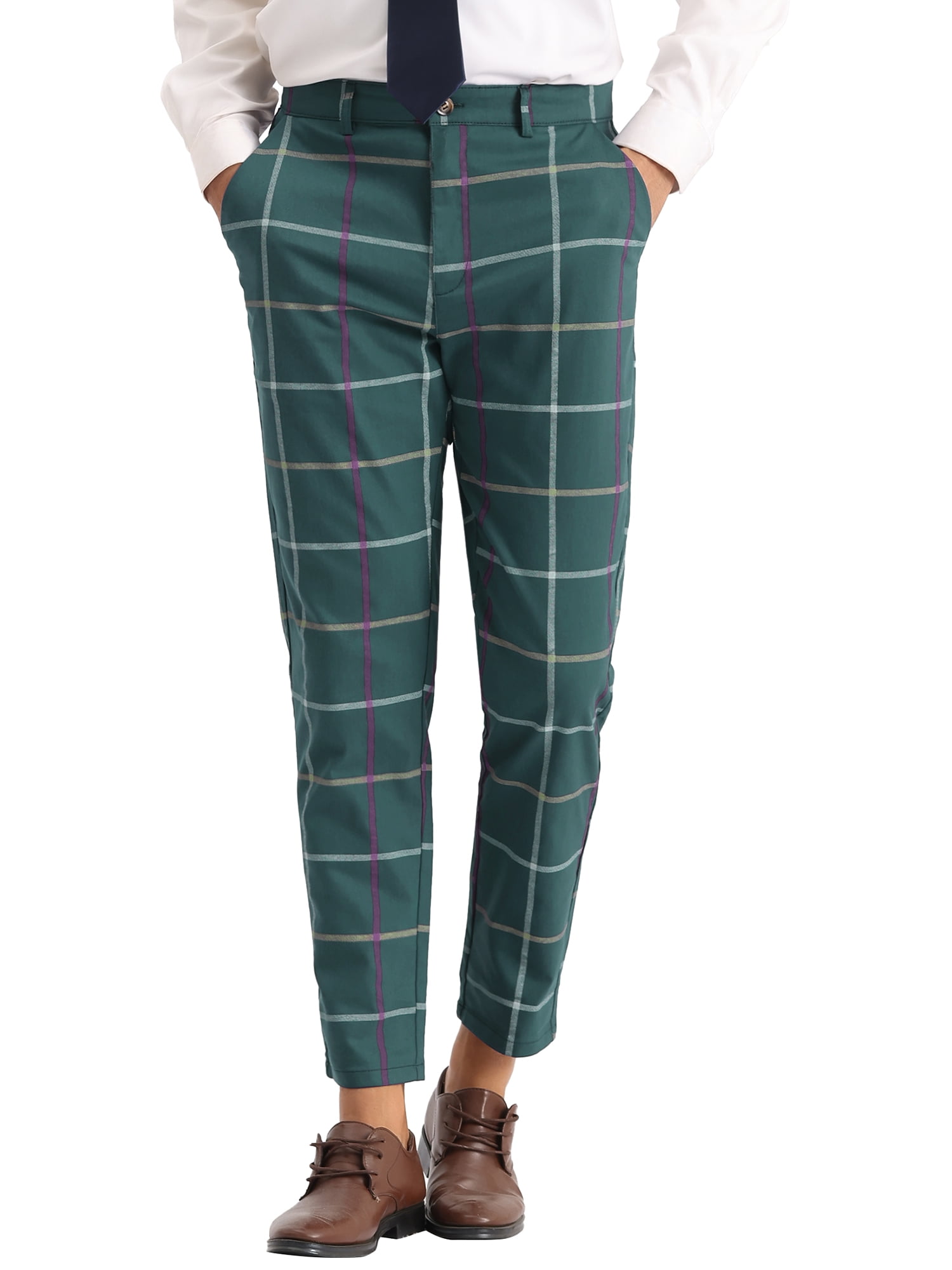Lars Amadeus Plaid Tapered Pants for Men's Zipper Flat Front Formal ...