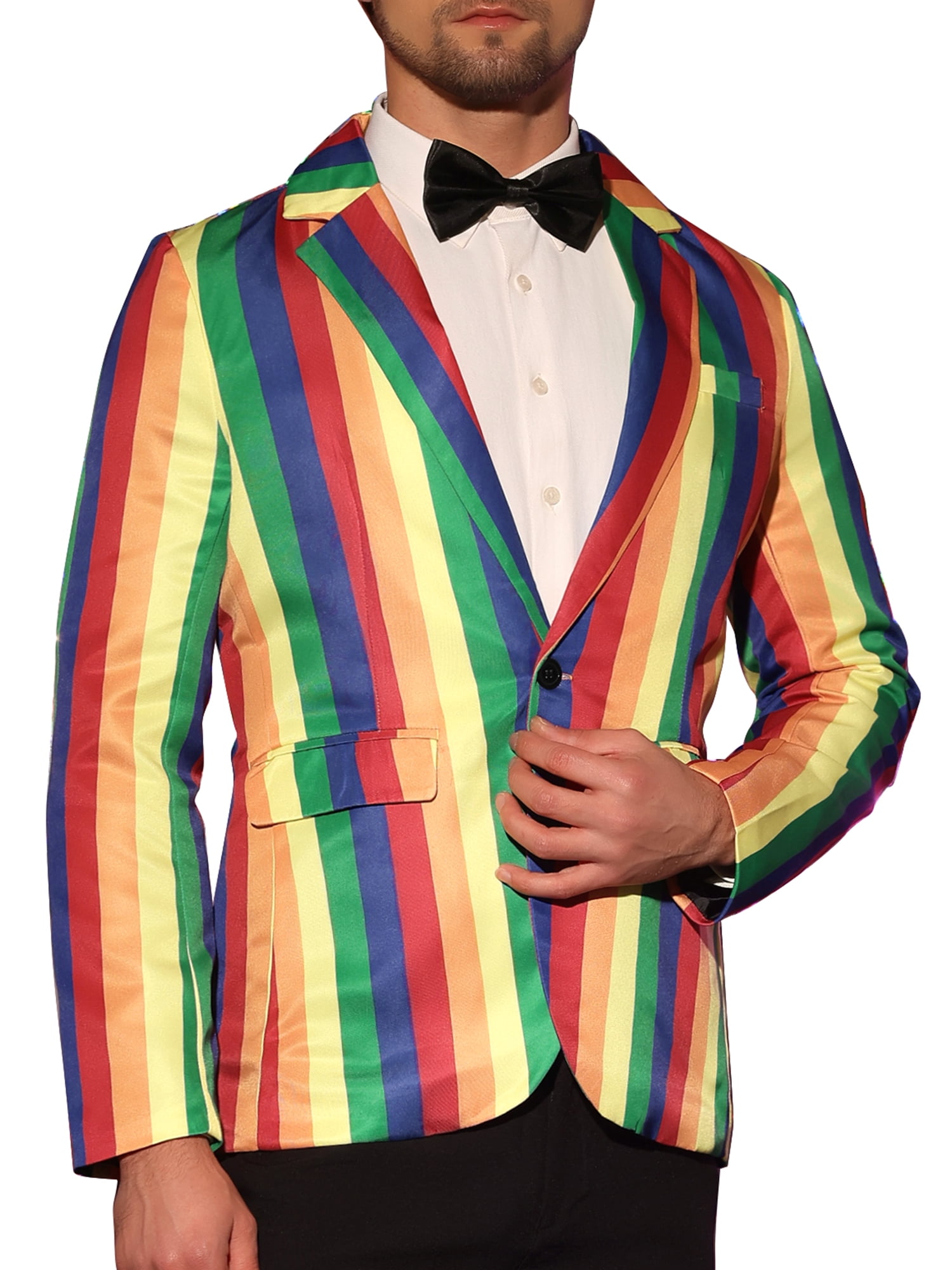 Rainbow Striped Suit Jacket for Men's Notch Lapel Prom Party Blazer ...