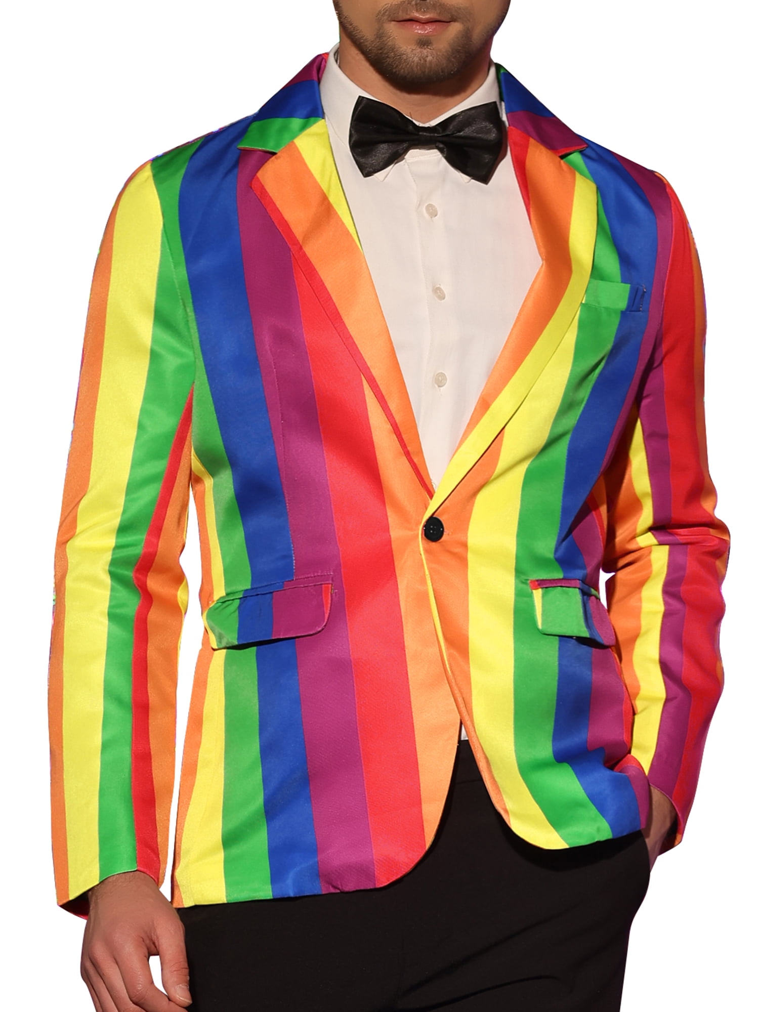 INSPIRE CHIC Rainbow Striped Suit Jacket for Men's Notch Lapel Prom ...