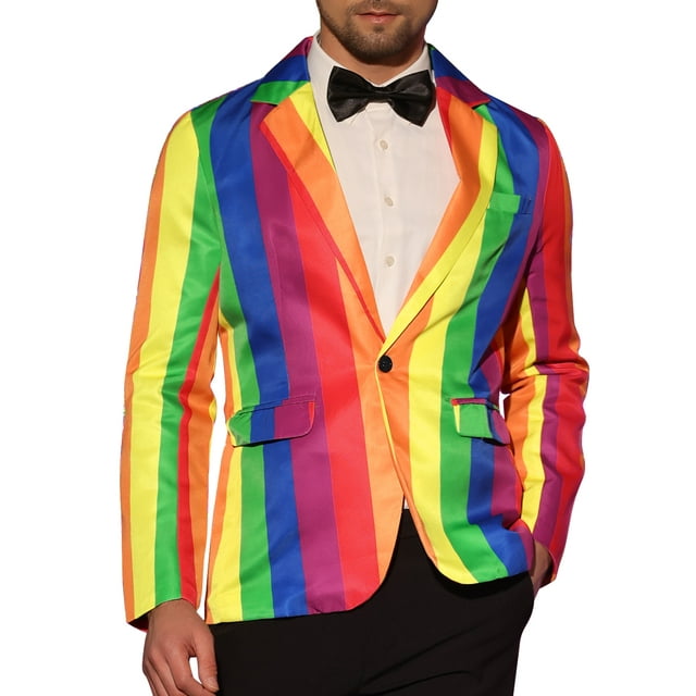 Lars Amadeus Rainbow Striped Suit Jacket for Men's Notch Lapel Prom ...