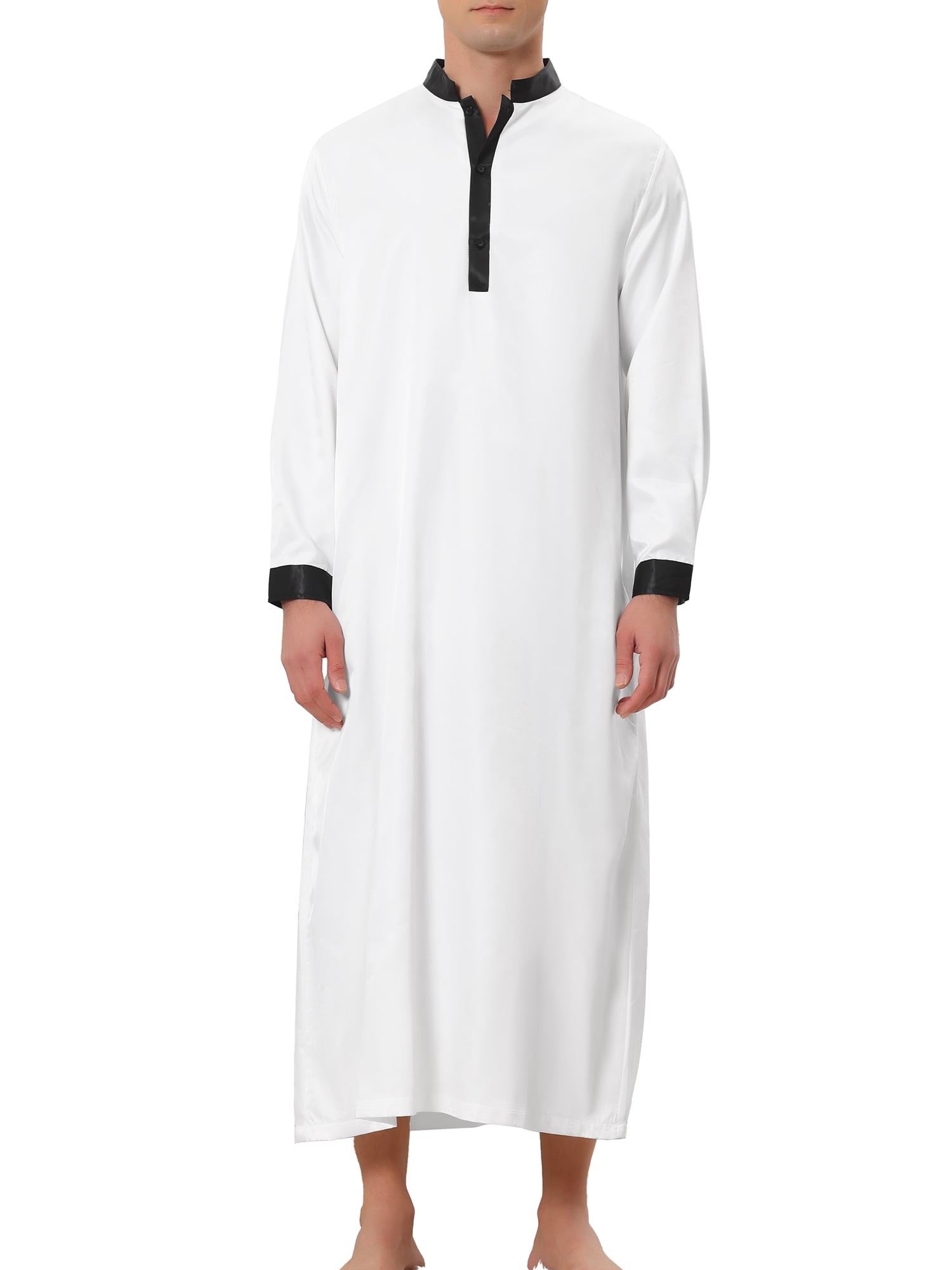 Lars Amadeus Satin Nightshirt for Men's Long Sleeves Banded Collar Long ...