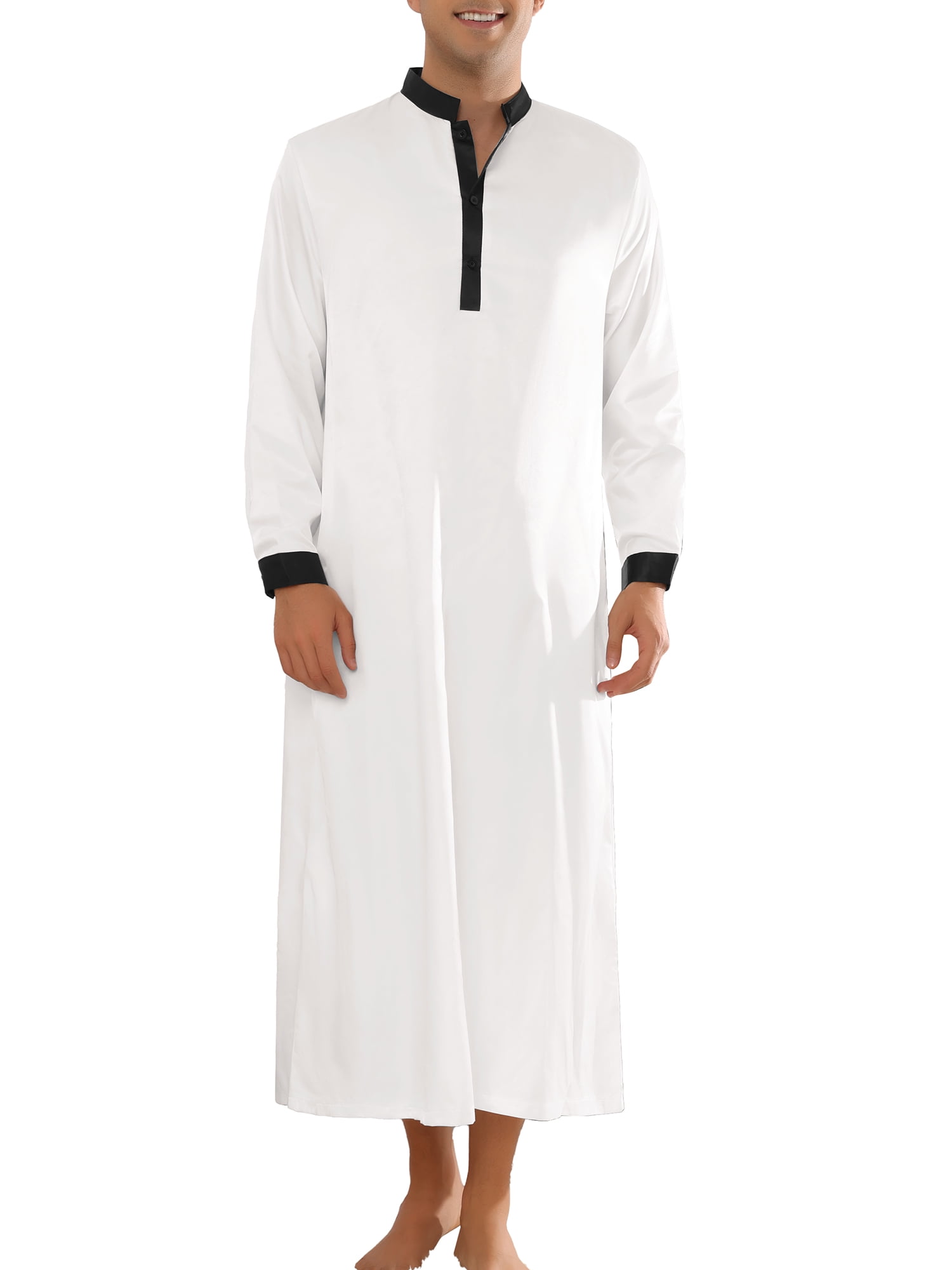 INSPIRE CHIC Satin Nightshirt for Men's Long Sleeves Banded Collar Long ...