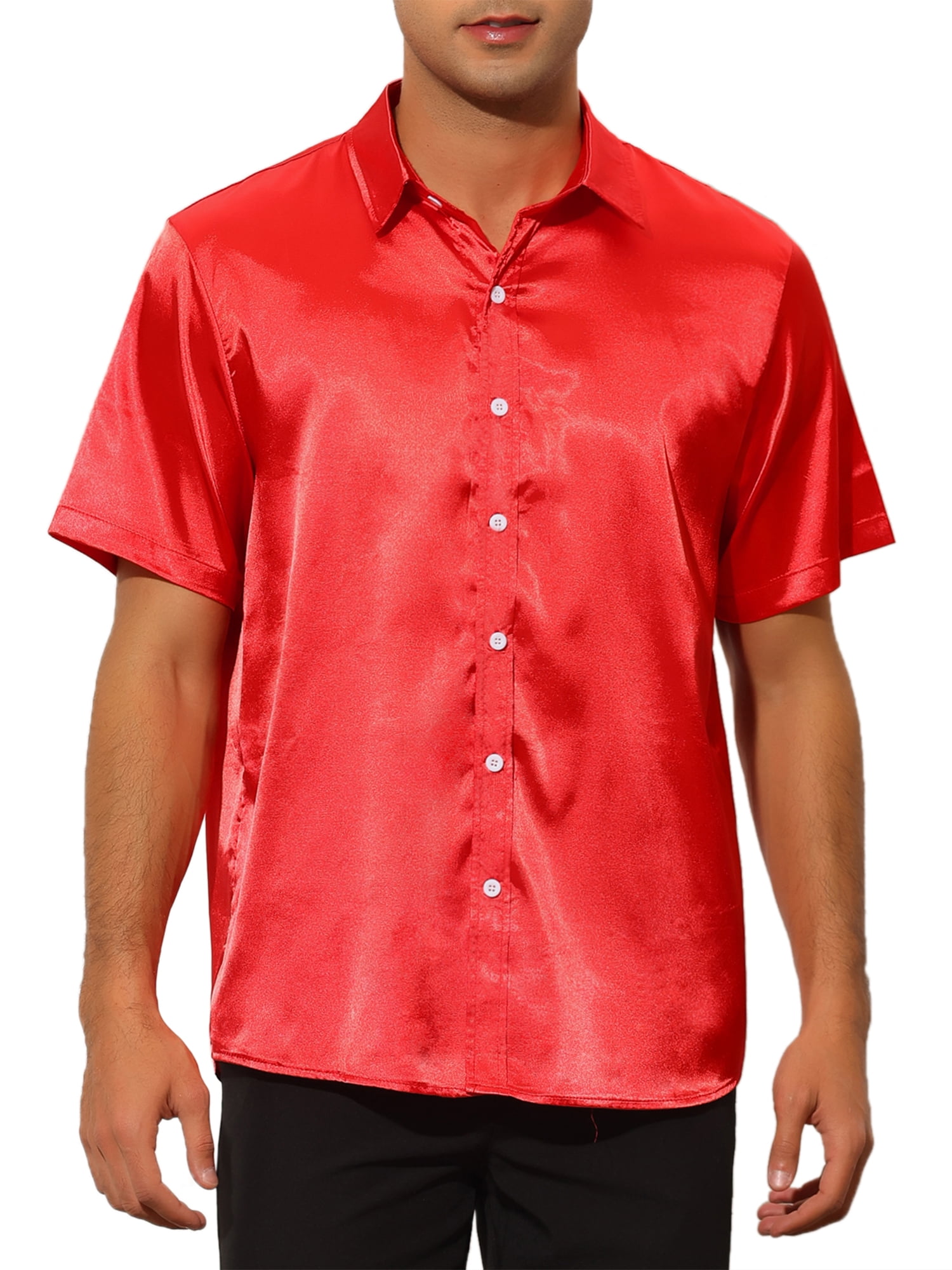INSPIRE CHIC Satin Shirts for Men's Short Sleeves Collared Summer ...