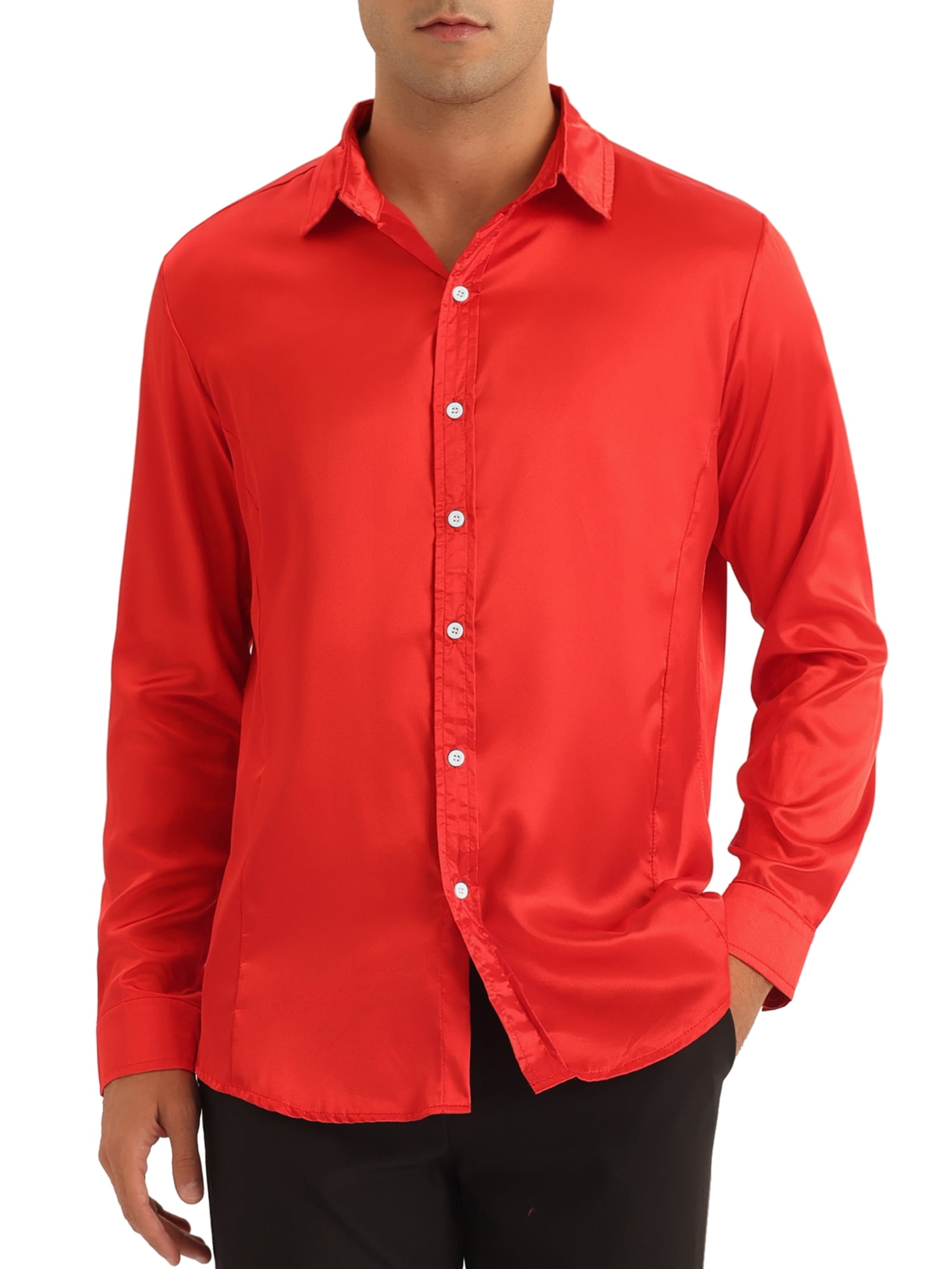 Lars Amadeus Satin Shirts for Men's Slim Fit Long Sleeves Button Down ...