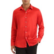 Unique Bargains Men's Satin V Neck Long Sleeves Button Down Prom Shirts ...