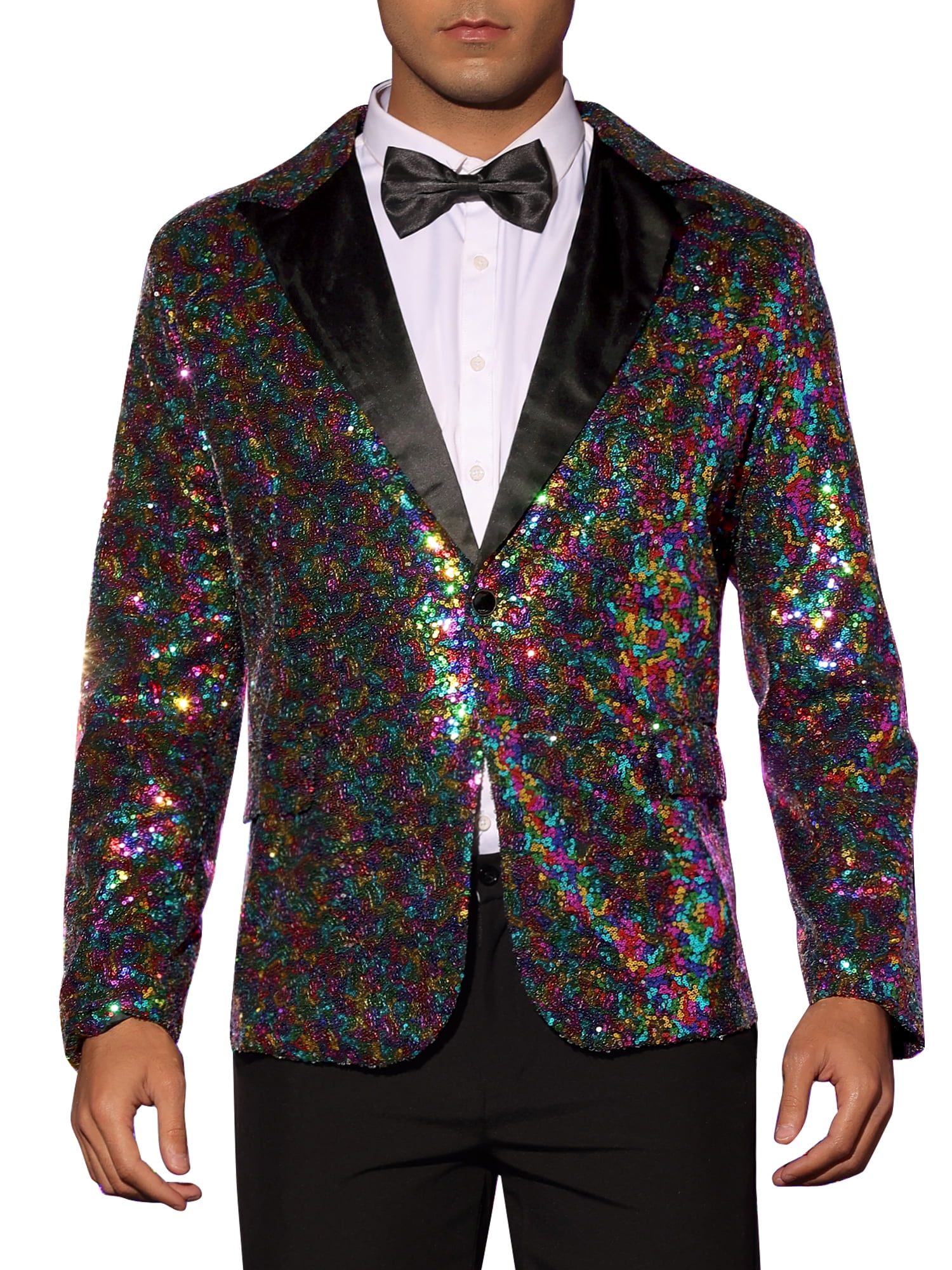 INSPIRE CHIC Sequin Blazer for Men's Peak Lapel Color Block Shiny ...