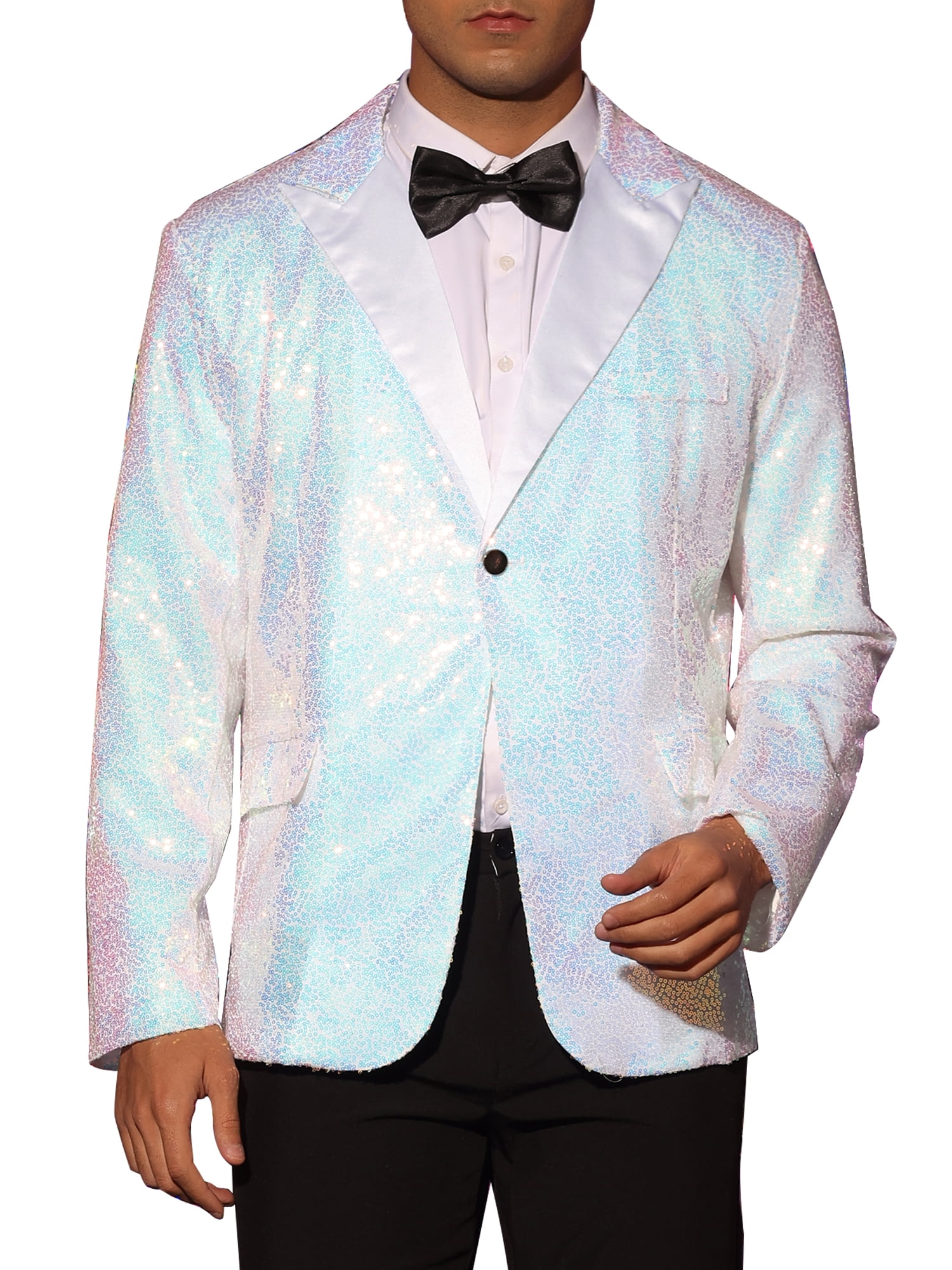 INSPIRE CHIC Sequin Blazer for Men's Peak Lapel Color Block Shiny ...