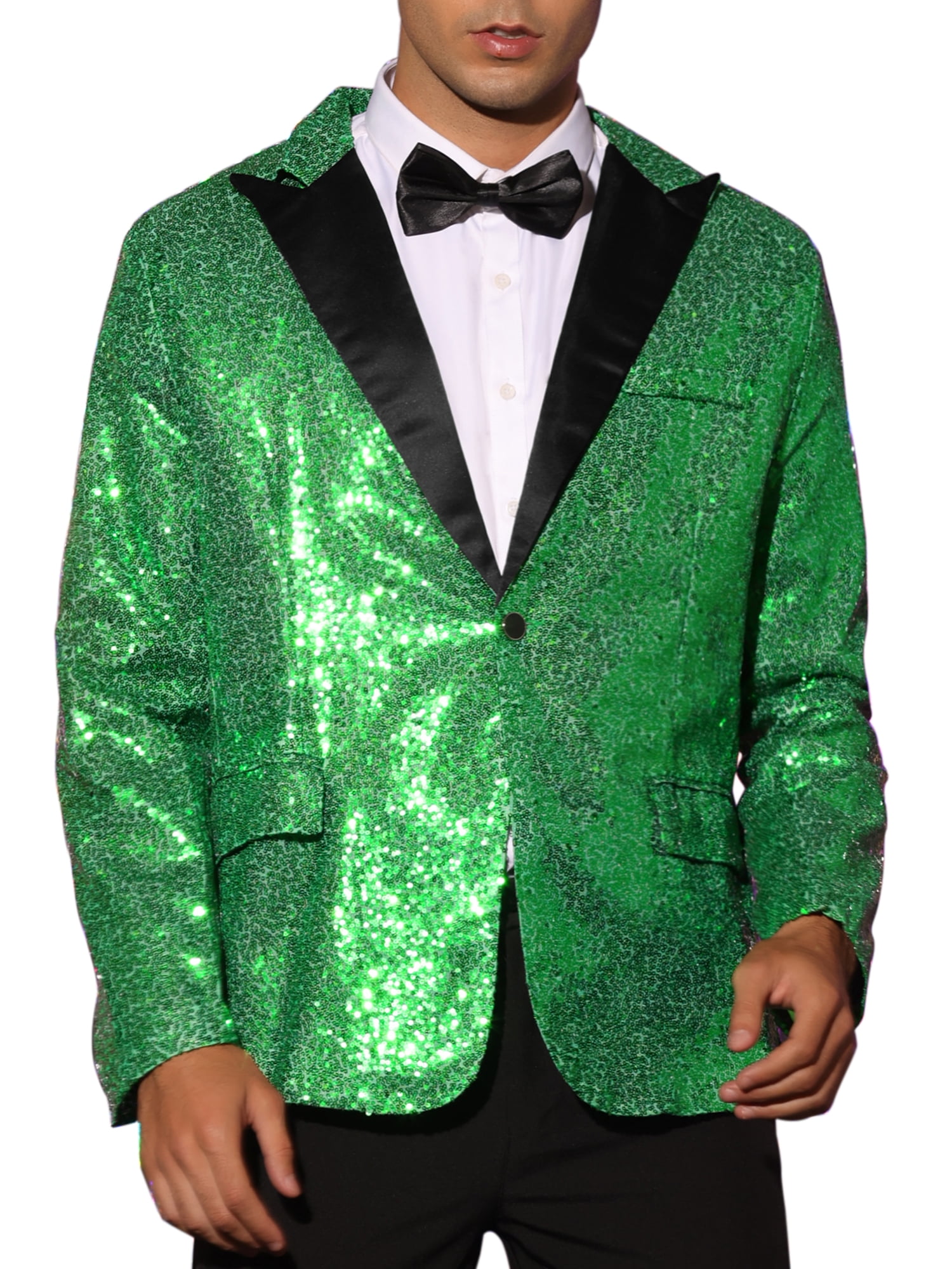 Lars Amadeus Sequin Blazer for Men's Peak Lapel Color Block Shiny ...