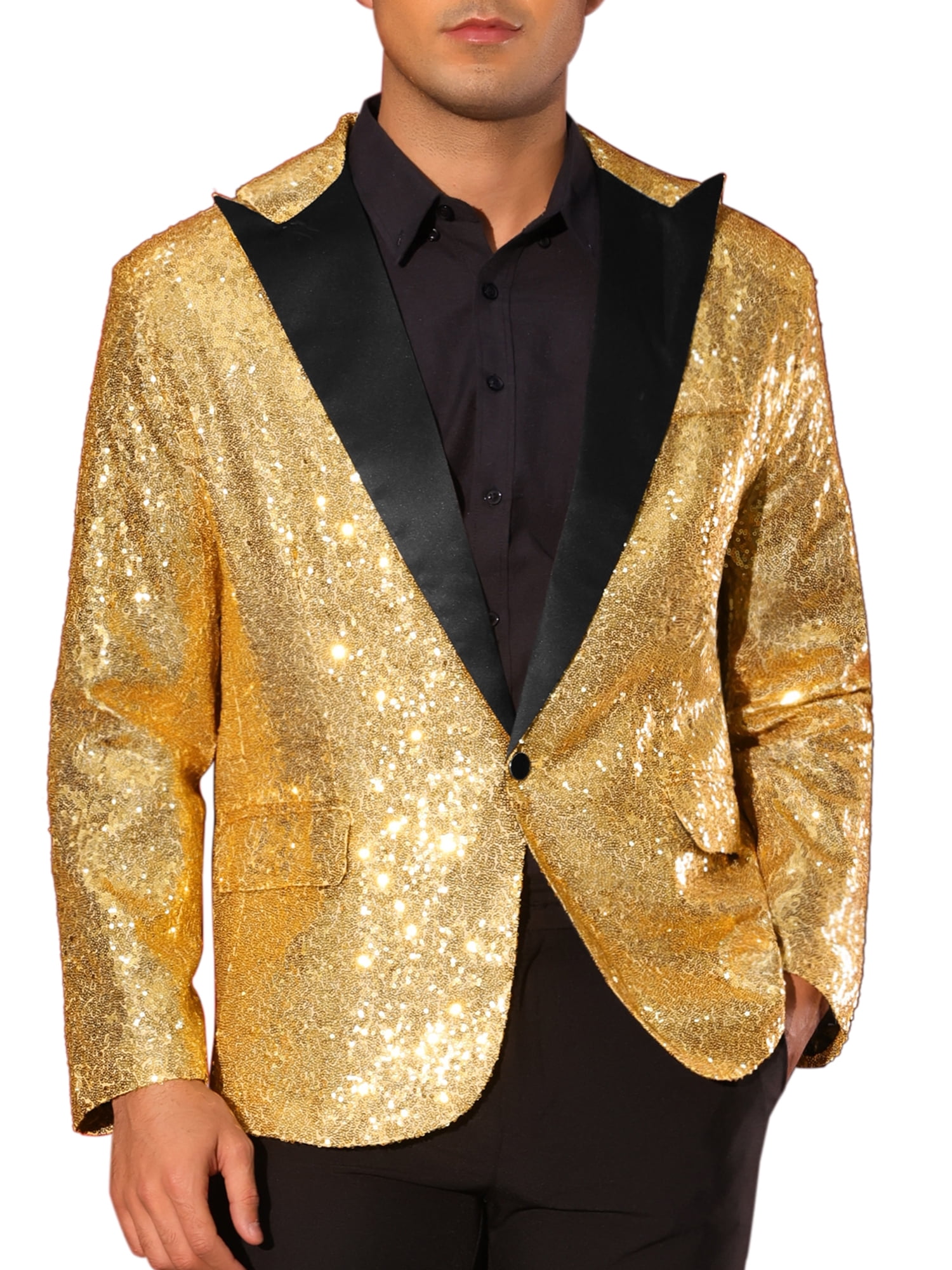 INSPIRE CHIC Sequin Blazer for Men's Peak Lapel Color Block Shiny ...