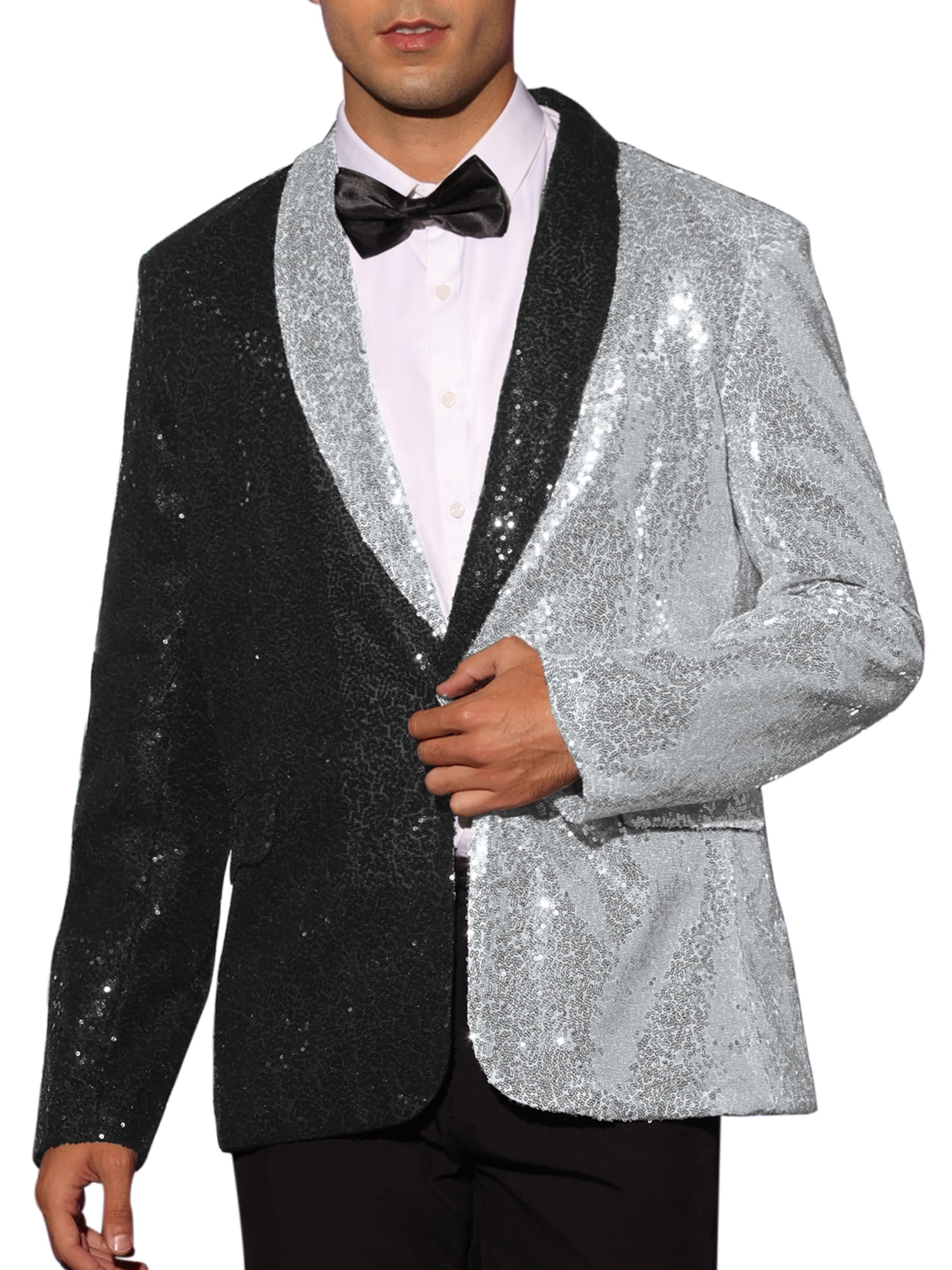 Lars Amadeus Sequin Blazer for Men's Shawl Lapel Party Sparkle Color ...