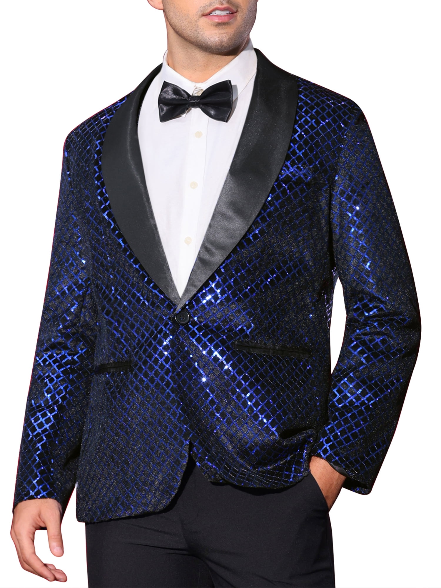 Lars Amadeus Sequin Blazer for Men's Shiny Metallic Argyle Plaid Suit ...