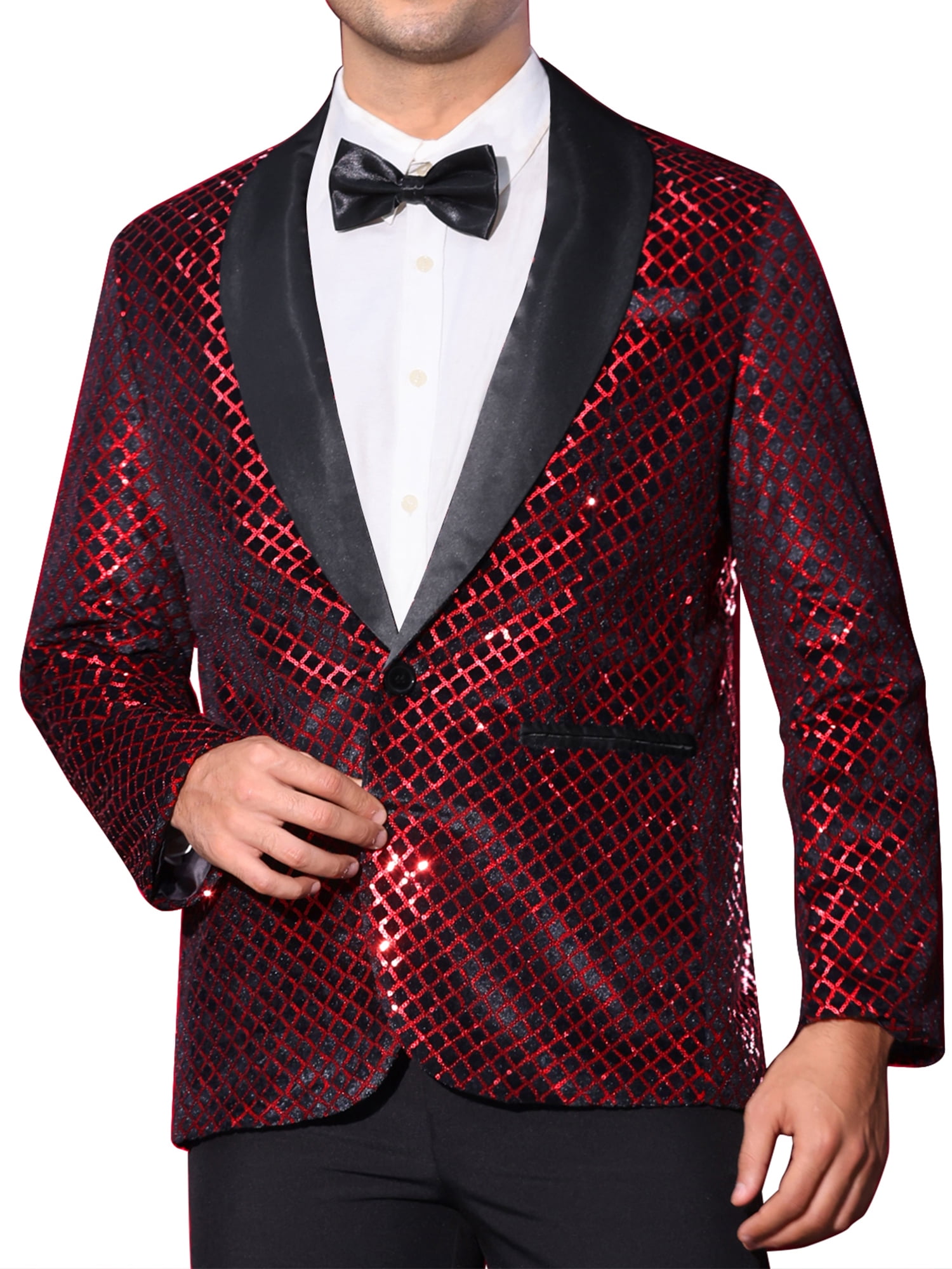 INSPIRE CHIC Men's Blazers Sequin Shiny Metallic Argyle Plaid Suit ...