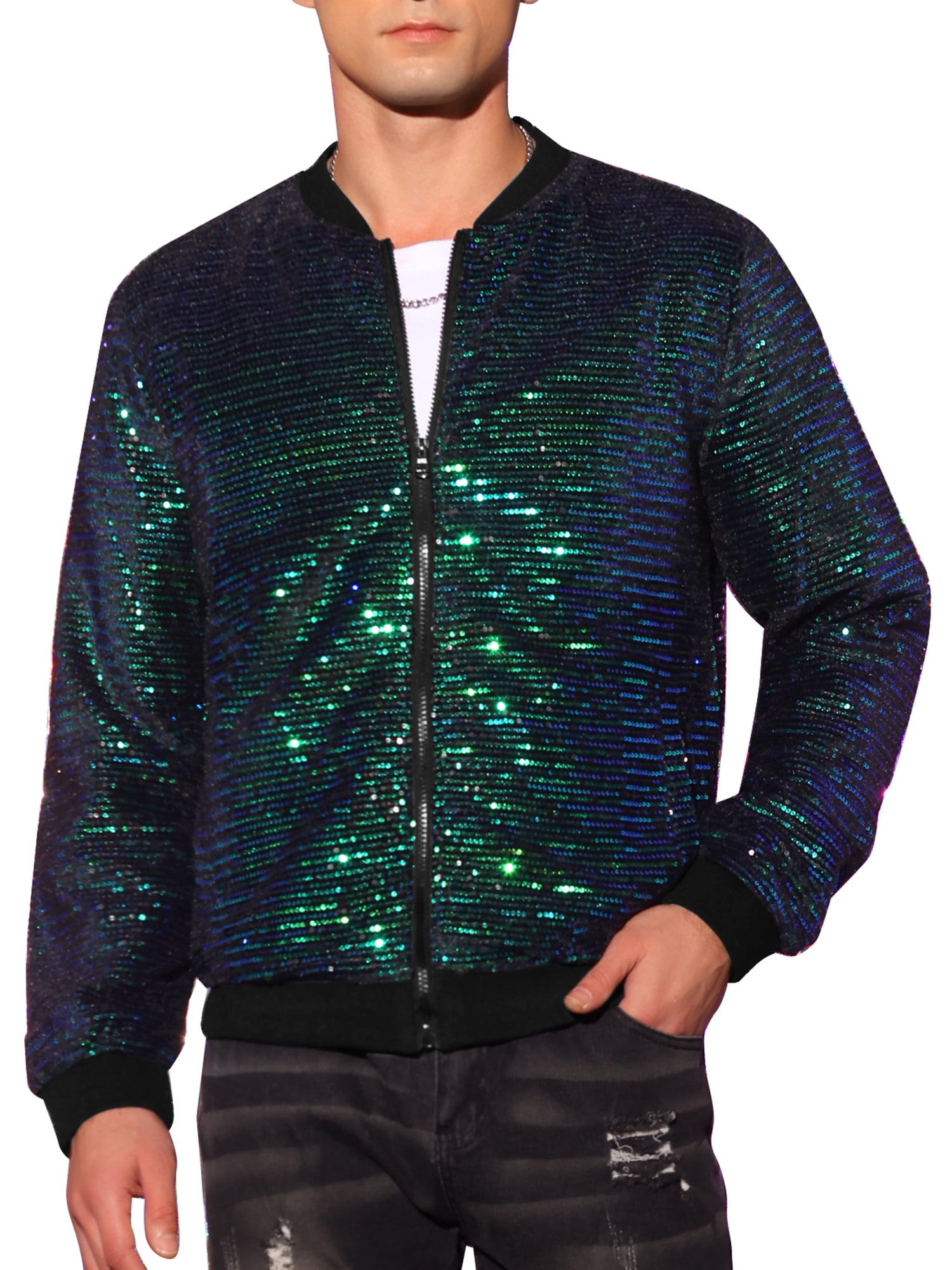 INSPIRE CHIC Sequin Jacket for Men's Long Sleeves Party Disco Shiny Bomber Jacket - Walmart.com