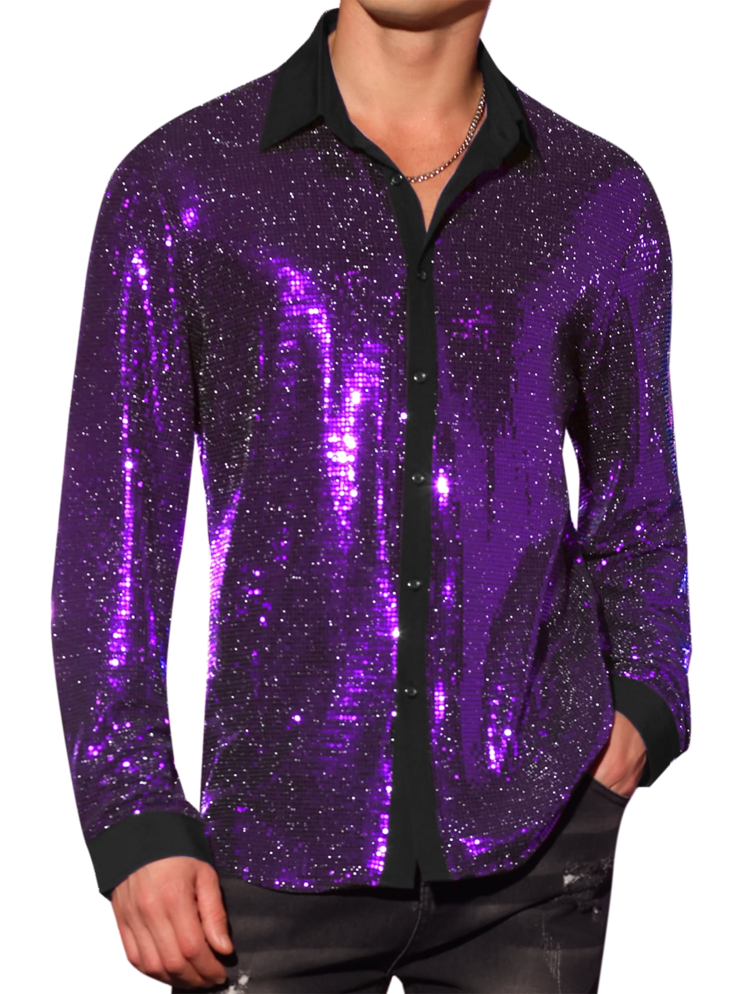 INSPIRE CHIC Men's Shirts Sequin Long Sleeve Button Down Sparkle ...