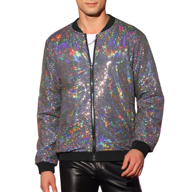 Lars Amadeus Sequin Varsity Jacket for Men's Zip Up Long Sleeves Party ...