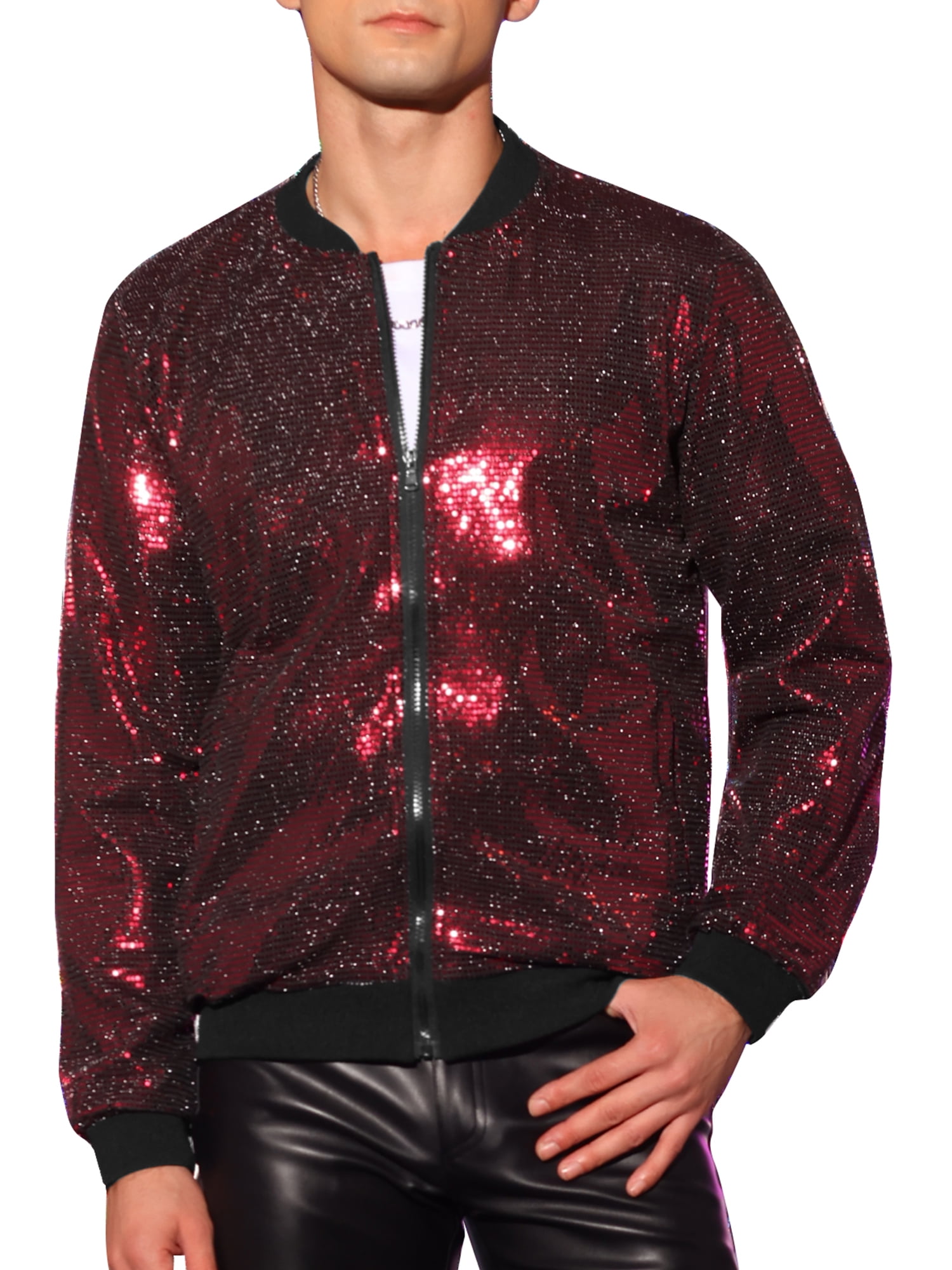 Lars Amadeus Sequin Varsity Jacket for Men's Zip Up Long Sleeves Party Sparkle Jacket - Walmart.com