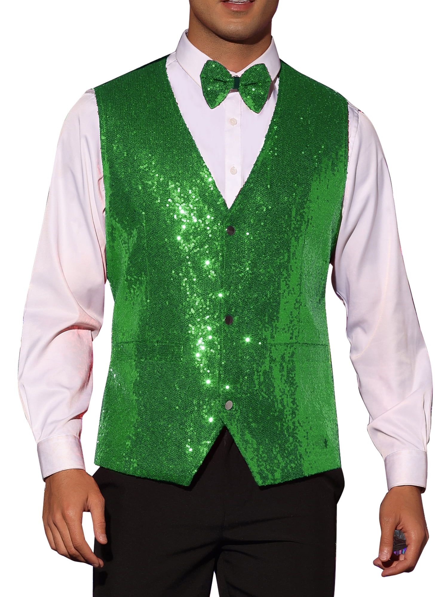 INSPIRE CHIC Sequins Vest for Men's V-Neck Slim Fit Shiny Disco Party ...