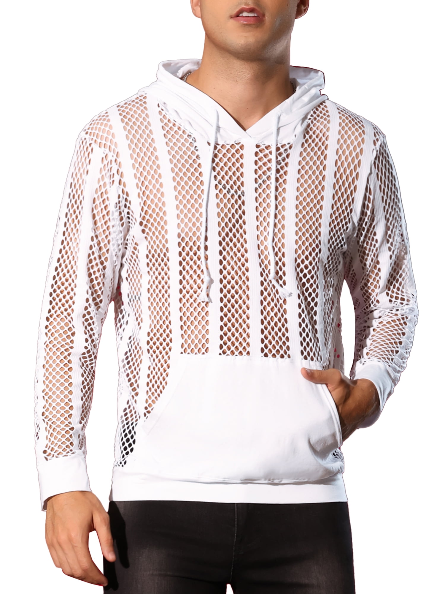 INSPIRE CHIC Sheer Mesh Hoodies for Men's Long Sleeves See Through ...