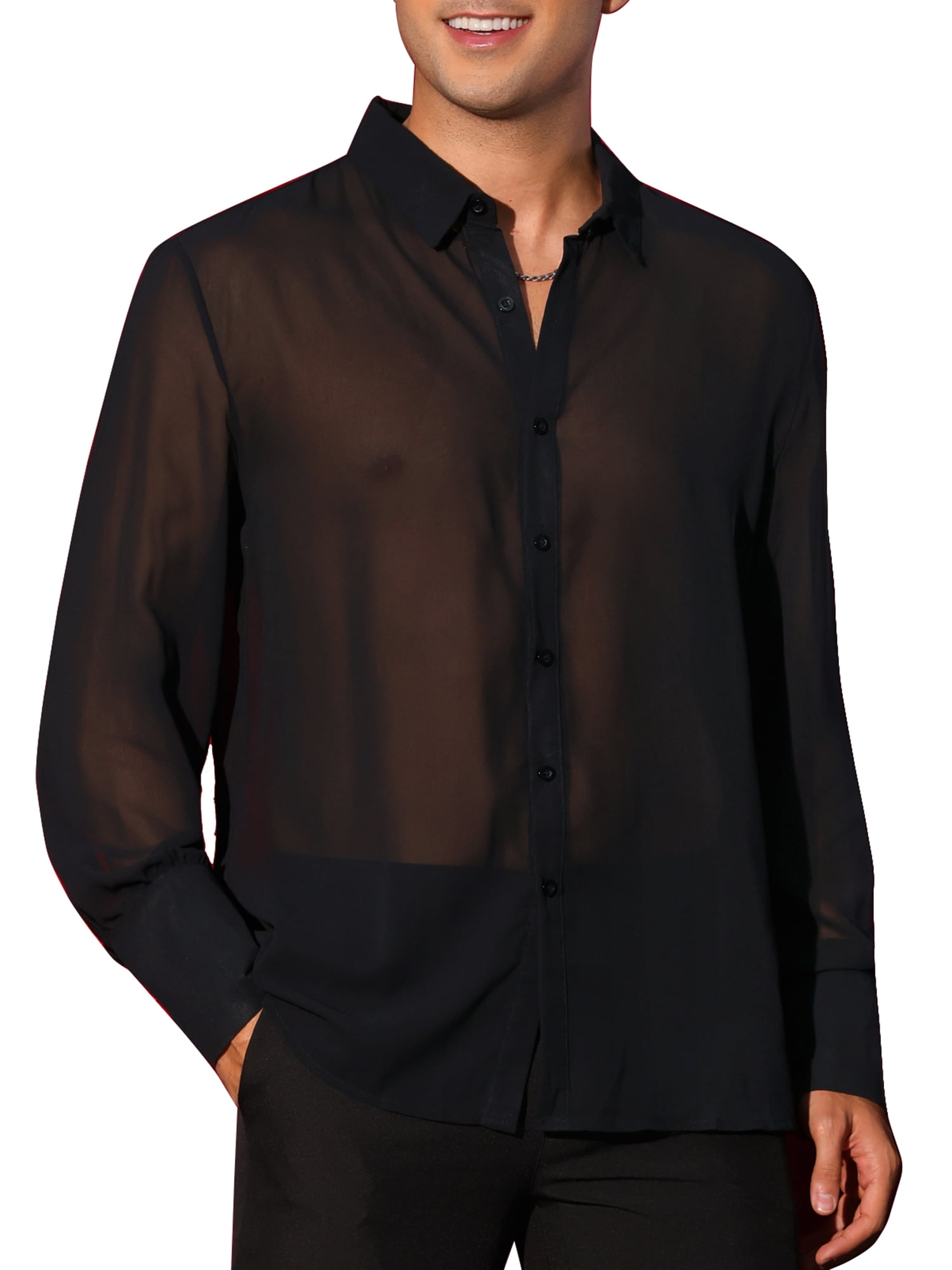 INSPIRE CHIC Men's Shirts Sheer Button Down Long Sleeve Party Shirt M ...