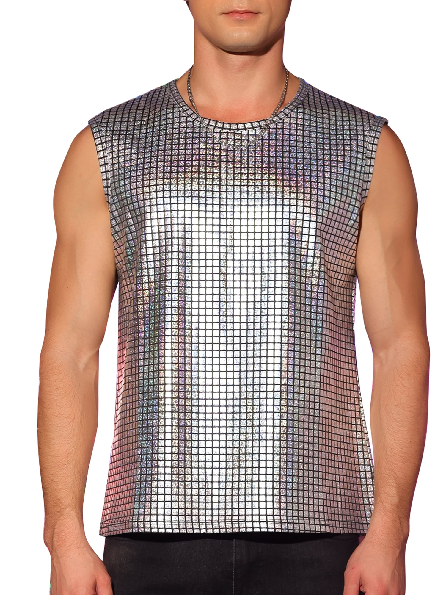 INSPIRE CHIC Metallic Tank Top for Men's Sleeveless Party Club Shining ...