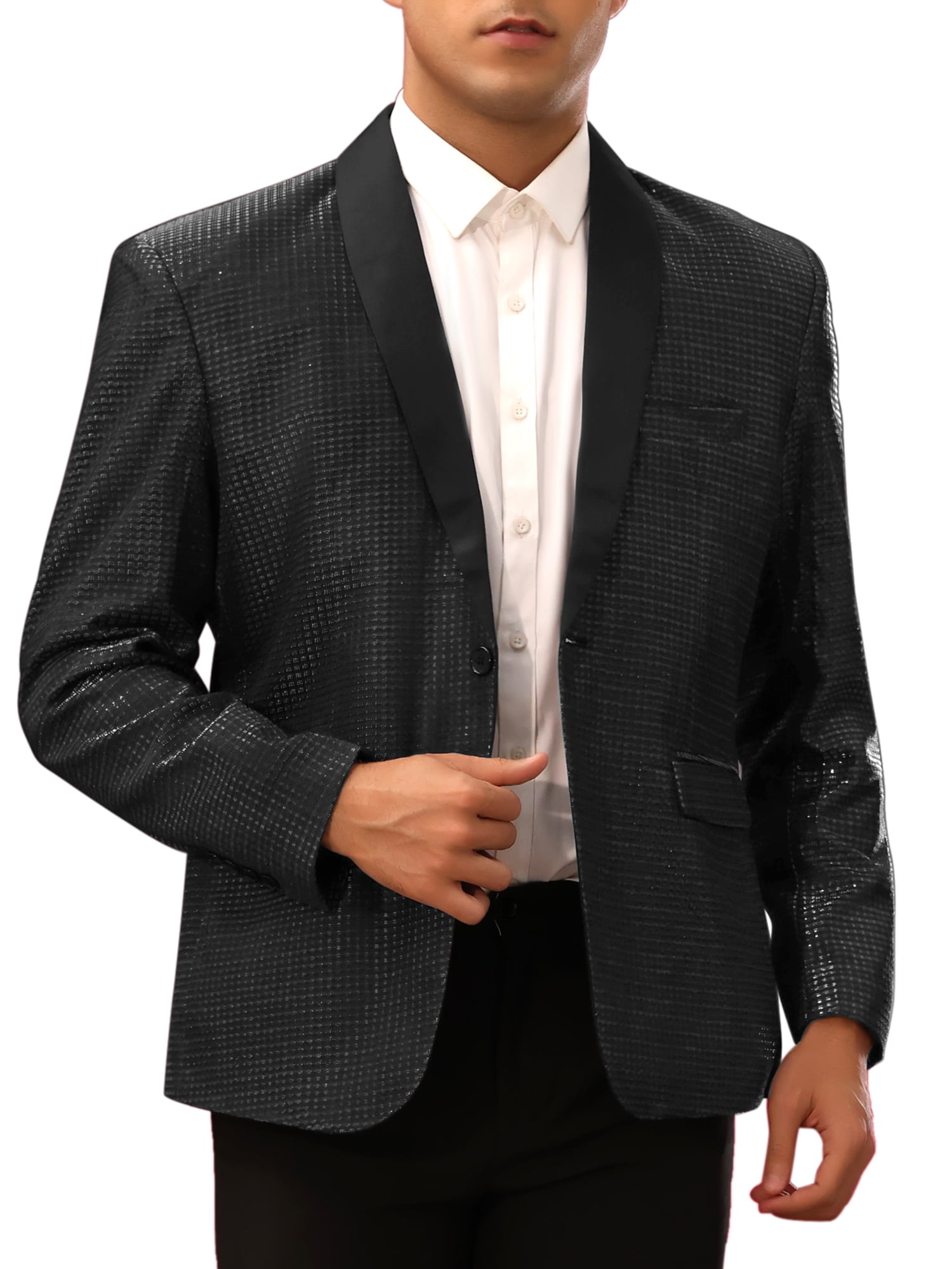 INSPIRE CHIC Shiny Blazers for Men's Shawl Lapel Wedding Prom Sport ...