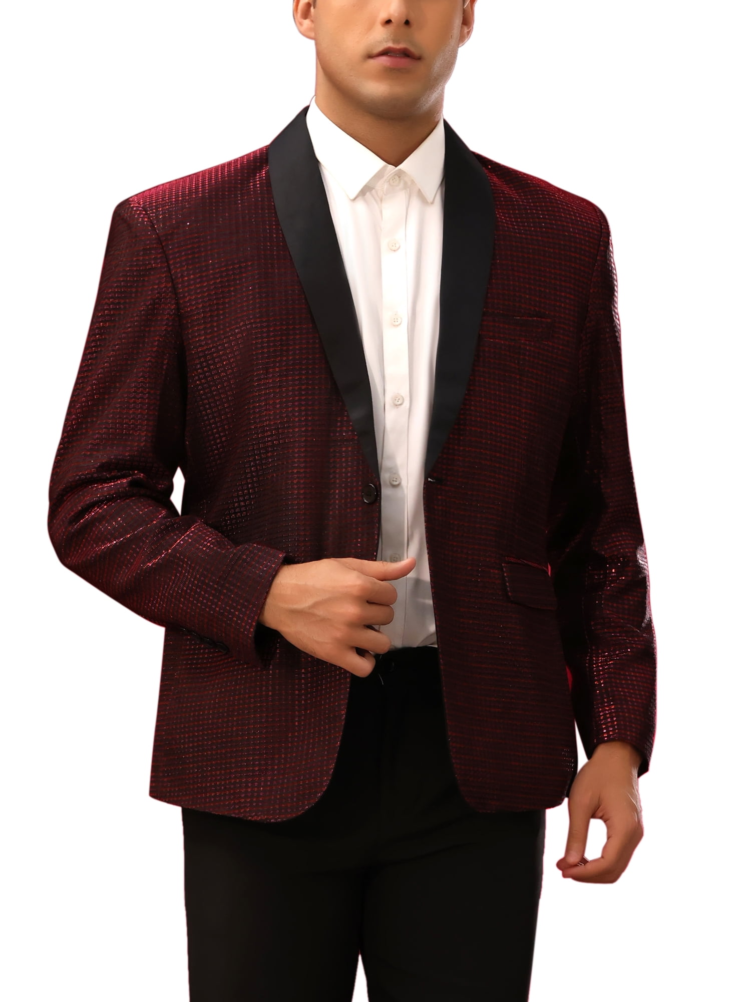 INSPIRE CHIC Shiny Blazers for Men's Shawl Lapel Wedding Prom Sport ...