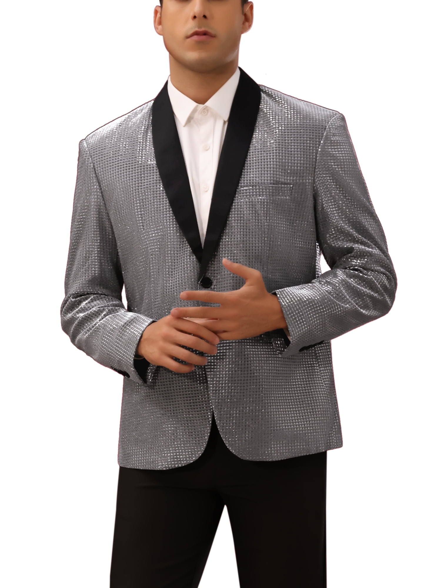 INSPIRE CHIC Shiny Blazers for Men's Shawl Lapel Wedding Prom Sport ...