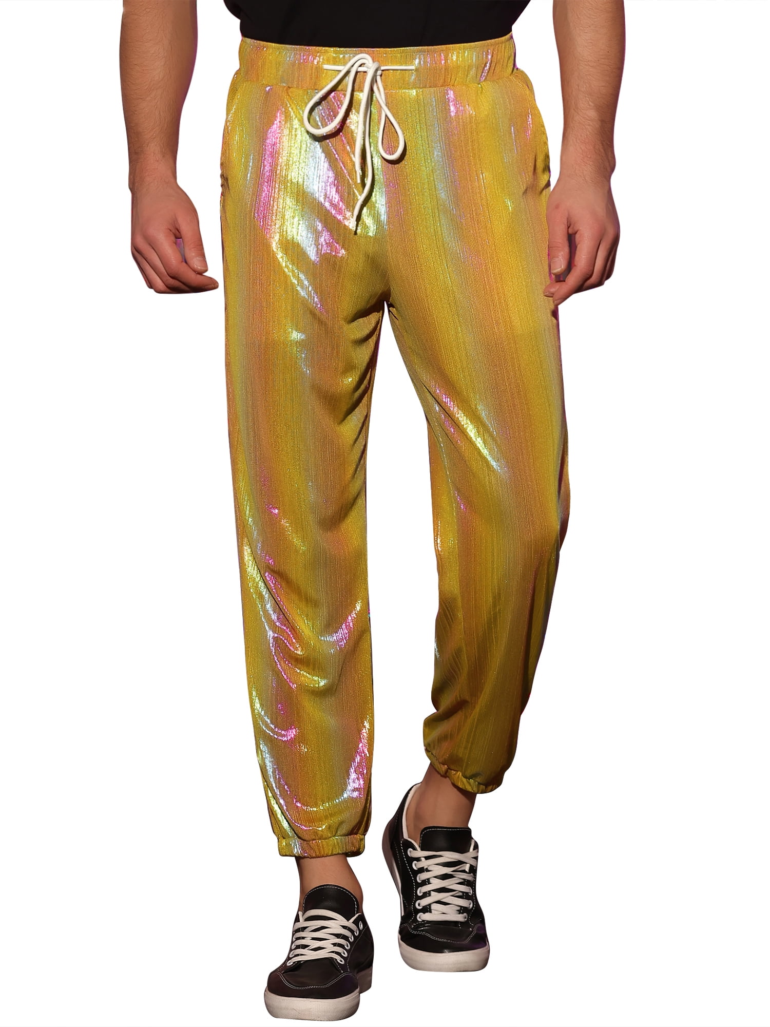 INSPIRE CHIC Shiny Drawstring Jogger for Men's Metallic Sweat Pants ...
