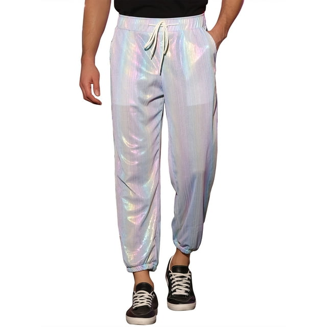 INSPIRE CHIC Shiny Drawstring Jogger for Men's Metallic Sweat Pants ...