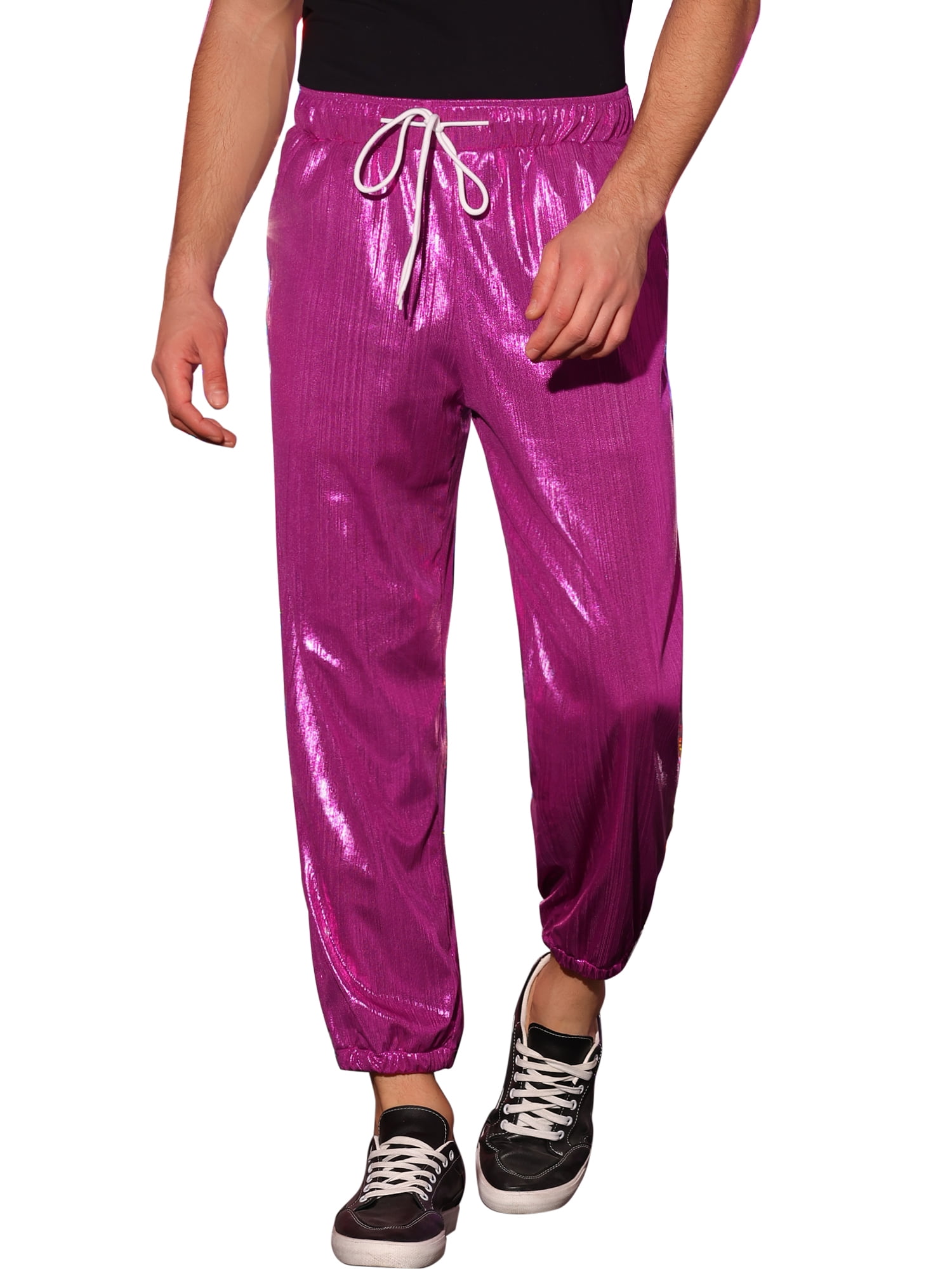 INSPIRE CHIC Shiny Metallic Joggers for Men's Drawstring Waist Party ...