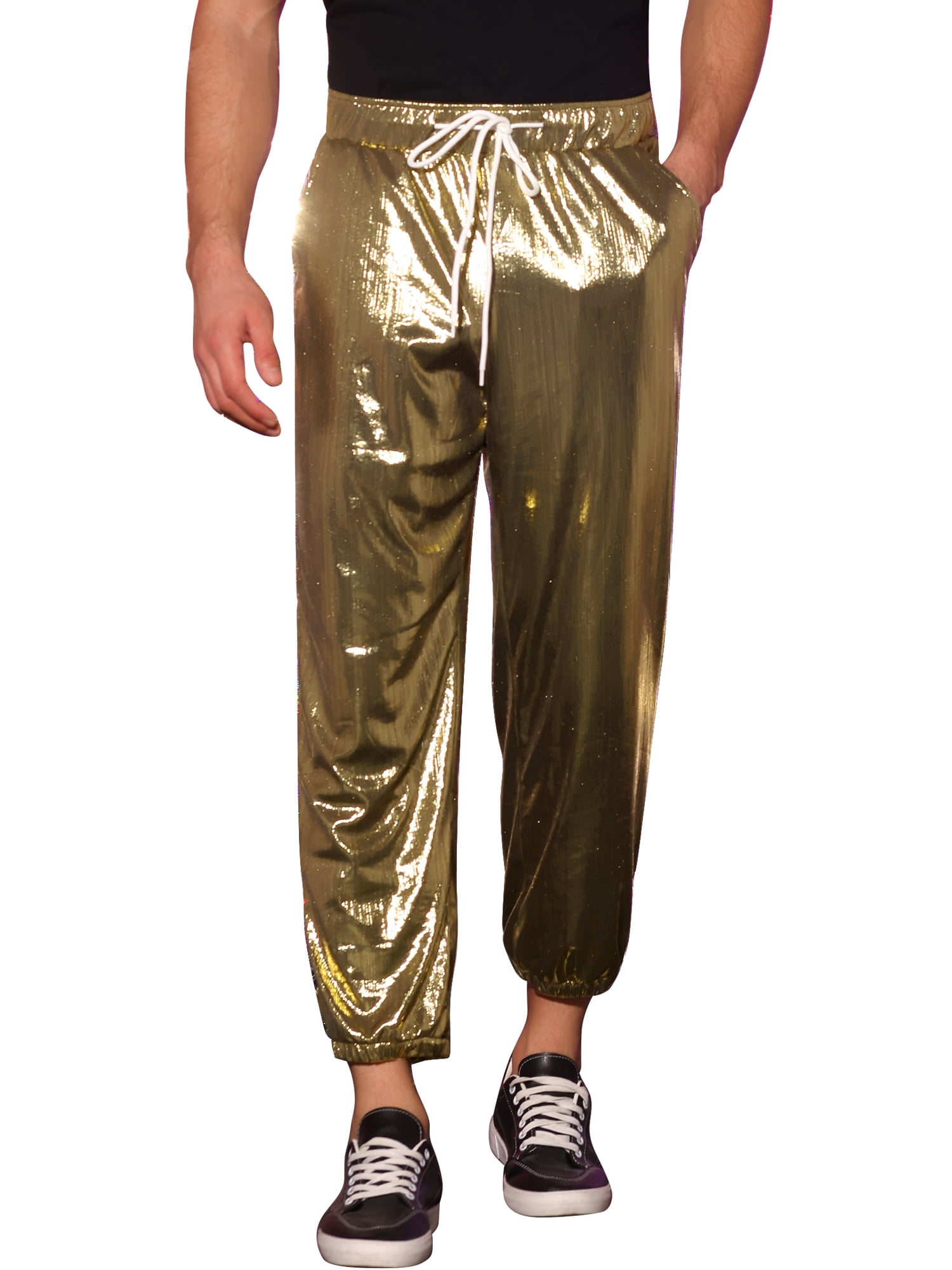 INSPIRE CHIC Shiny Metallic Joggers for Men's Drawstring Waist Party ...
