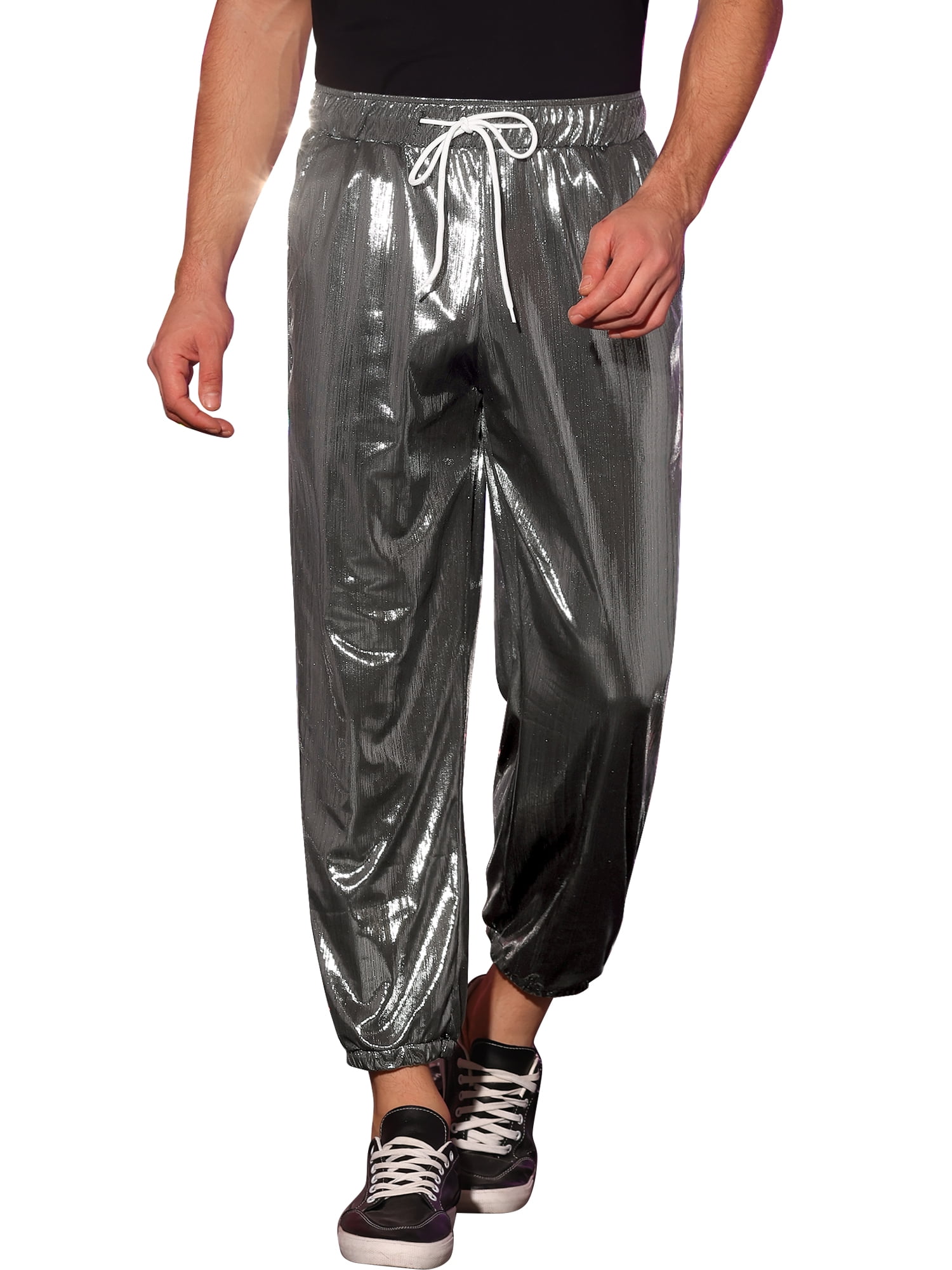 Lars Amadeus Shiny Metallic Joggers for Men's Drawstring Waist Party ...