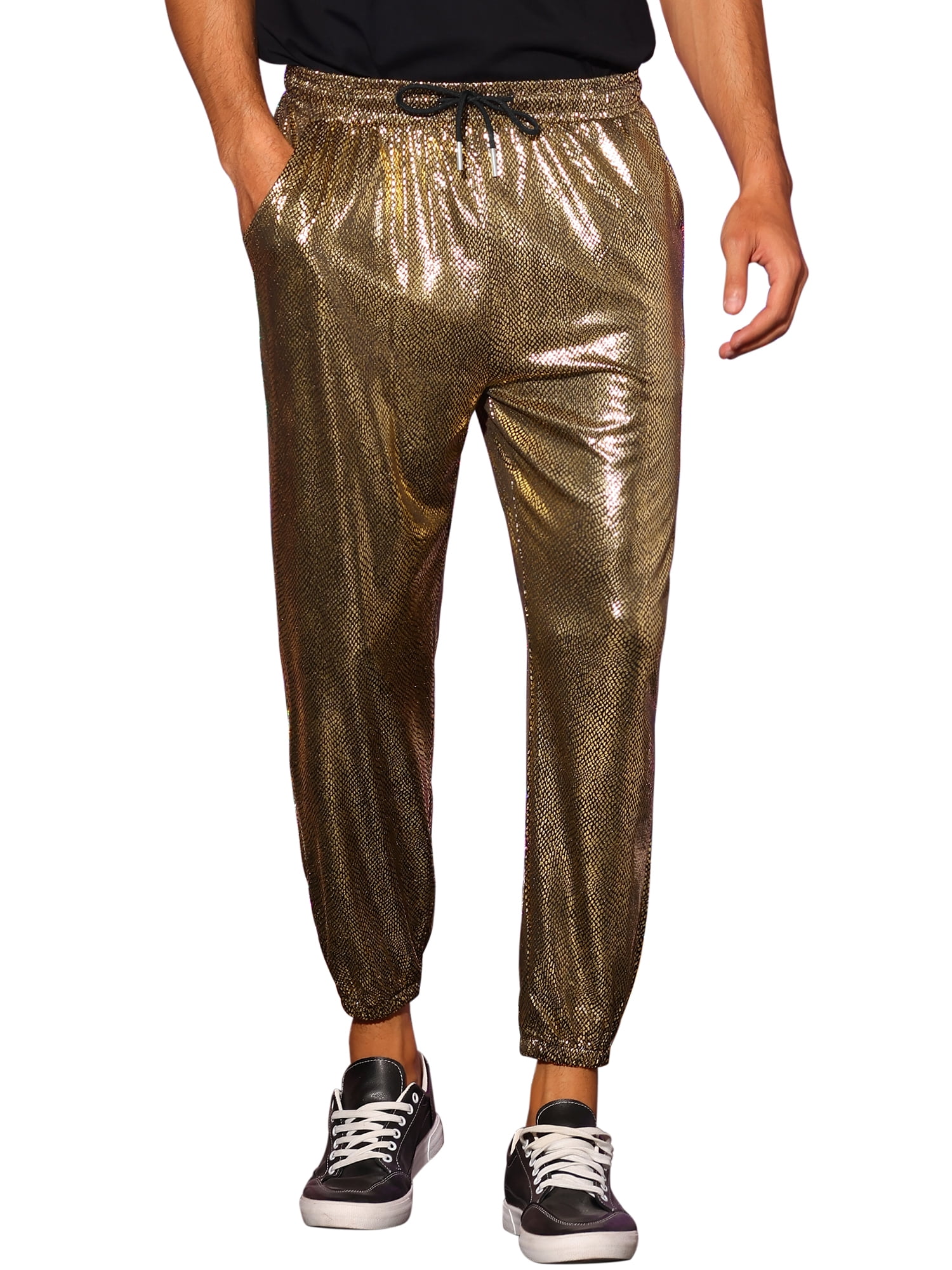 INSPIRE CHIC Shiny Pants for Men's Drawstring Waist Sparkly Costume ...