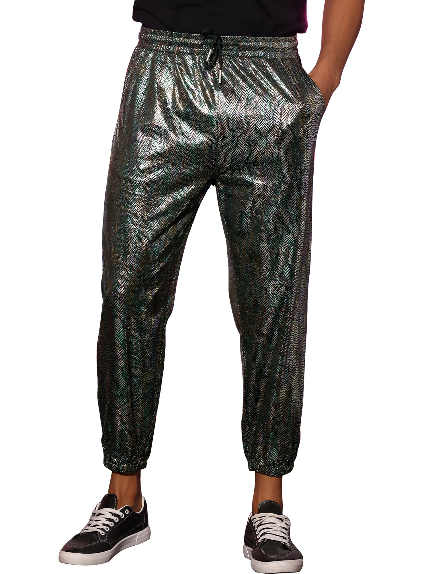 INSPIRE CHIC Shiny Pants for Men's Drawstring Waist Sparkly Costume ...