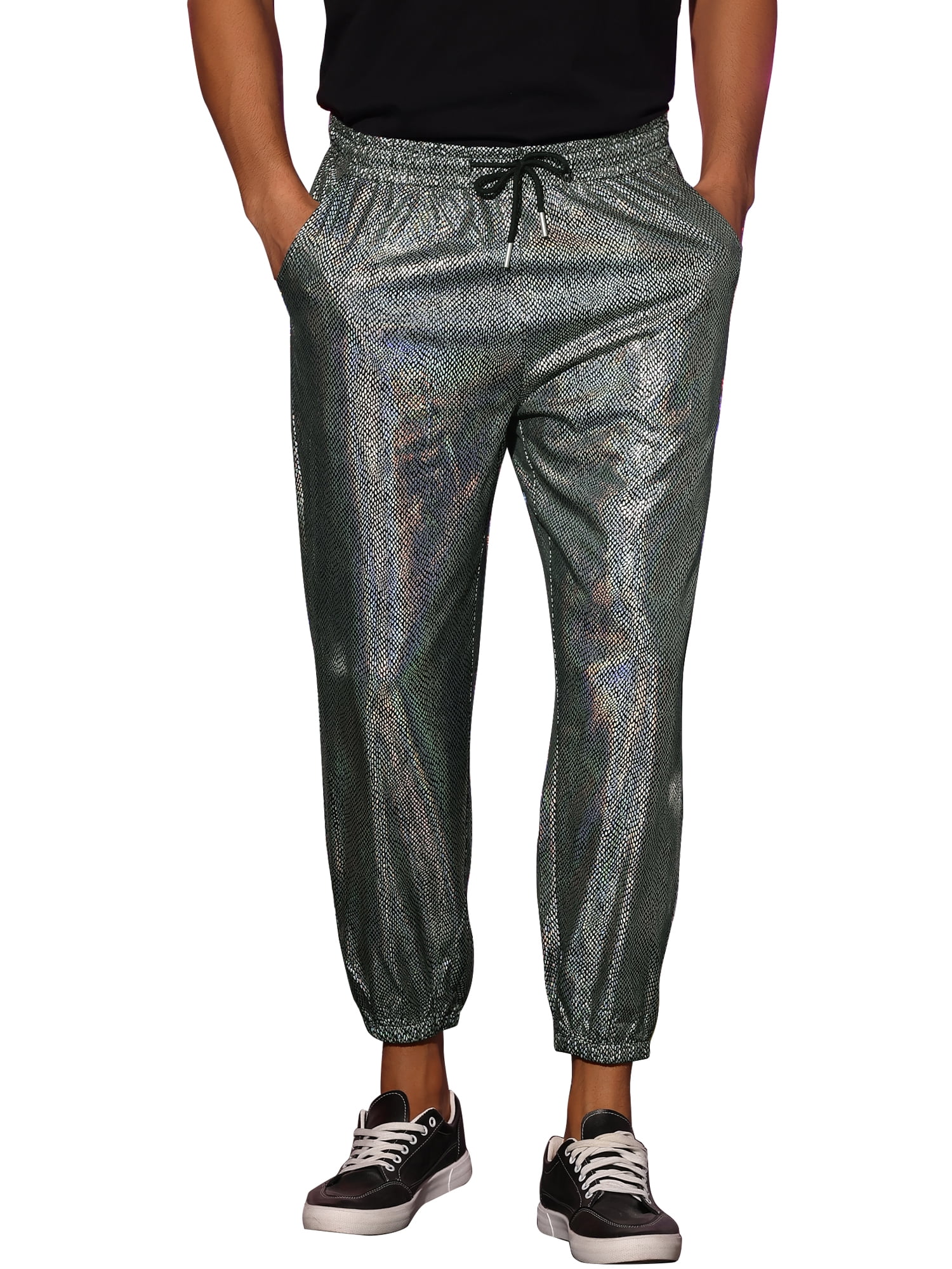 Lars Amadeus Shiny Pants for Men's Drawstring Waist Sparkly Costume ...