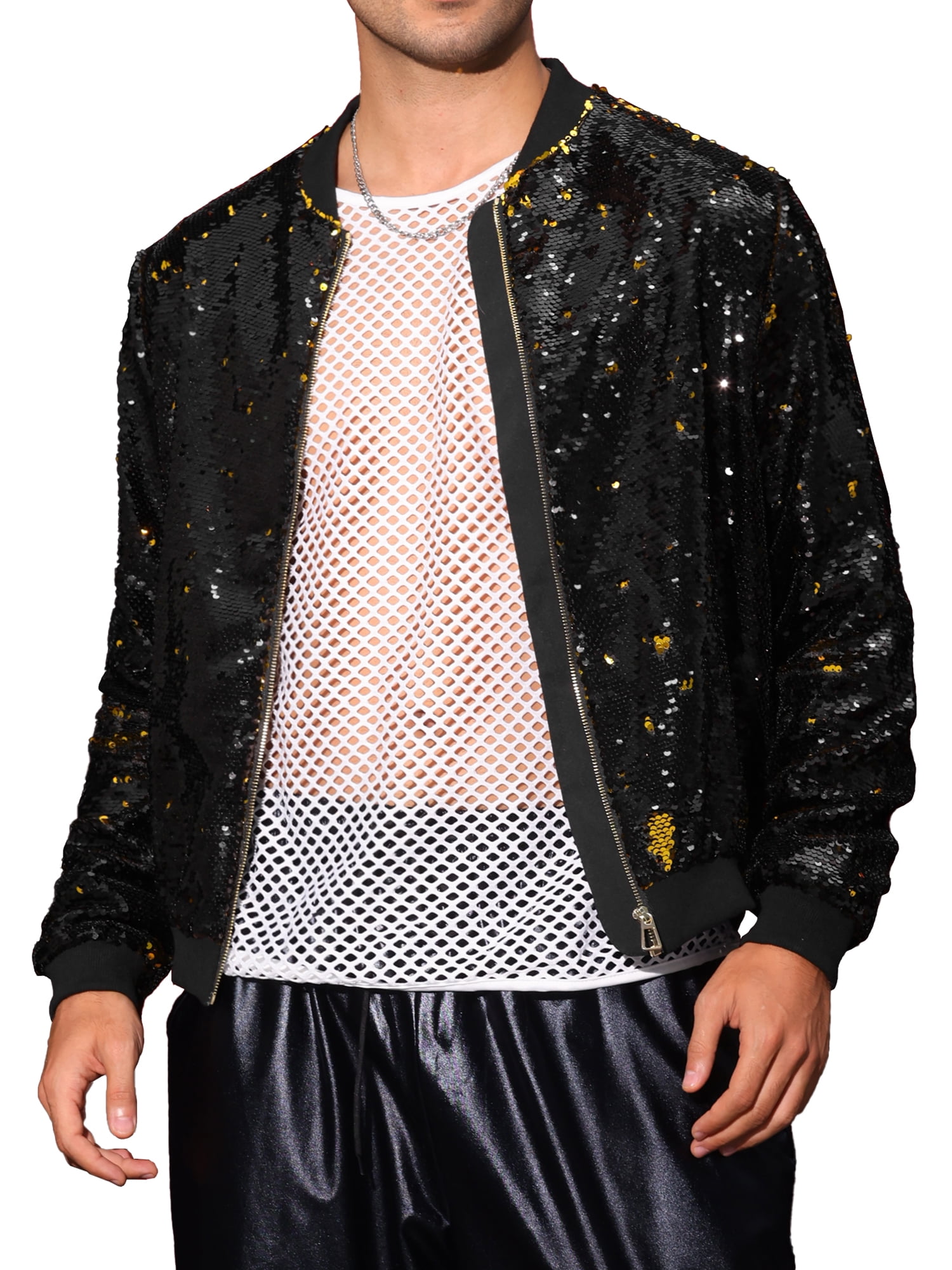 INSPIRE CHIC Shiny Sequin BomberJacket for Men's Zip Up Party Disco ...
