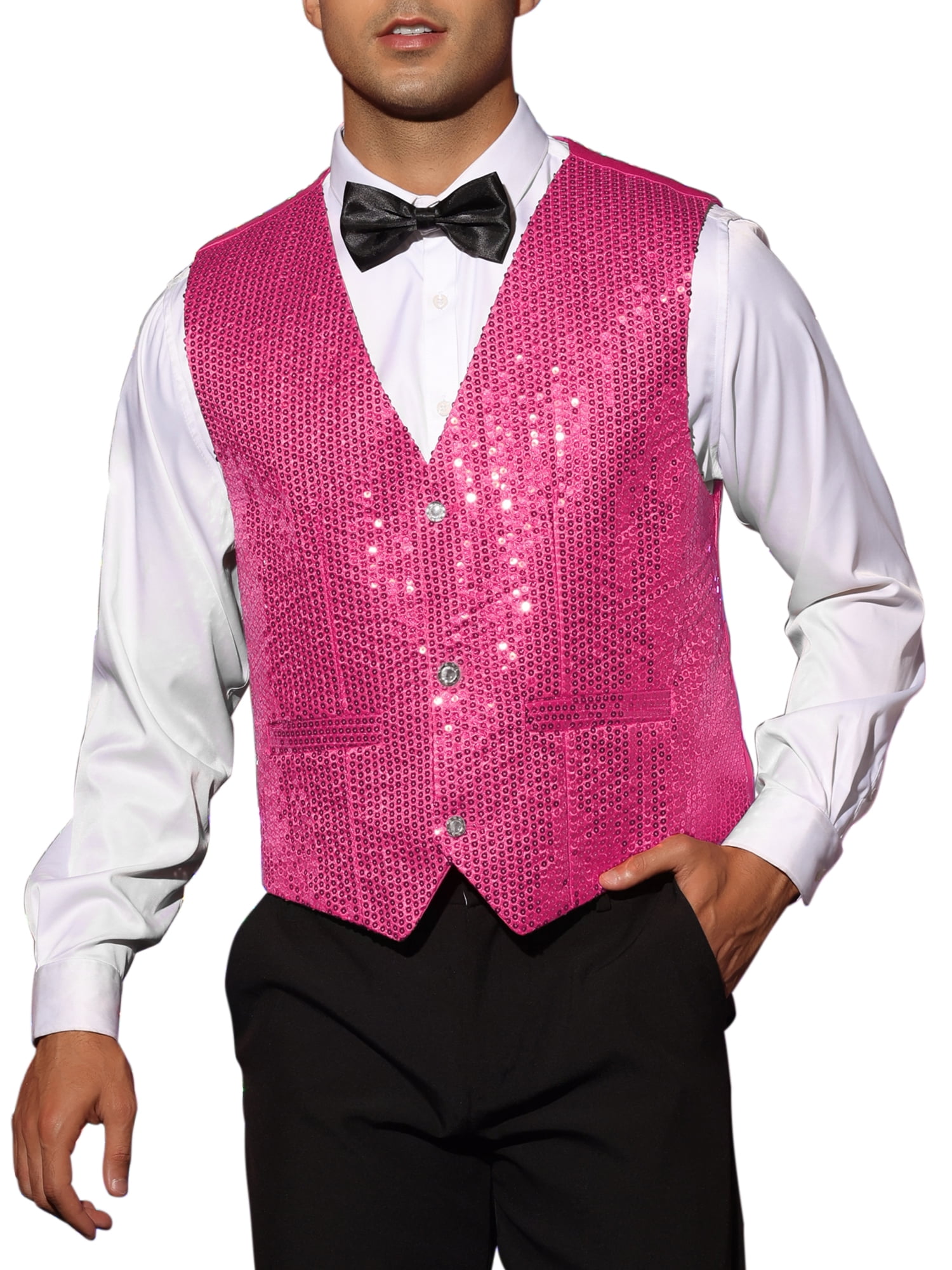 INSPIRE CHIC Shiny Sequin Vest for Men's V-Neck Party Sleeveless Suit ...