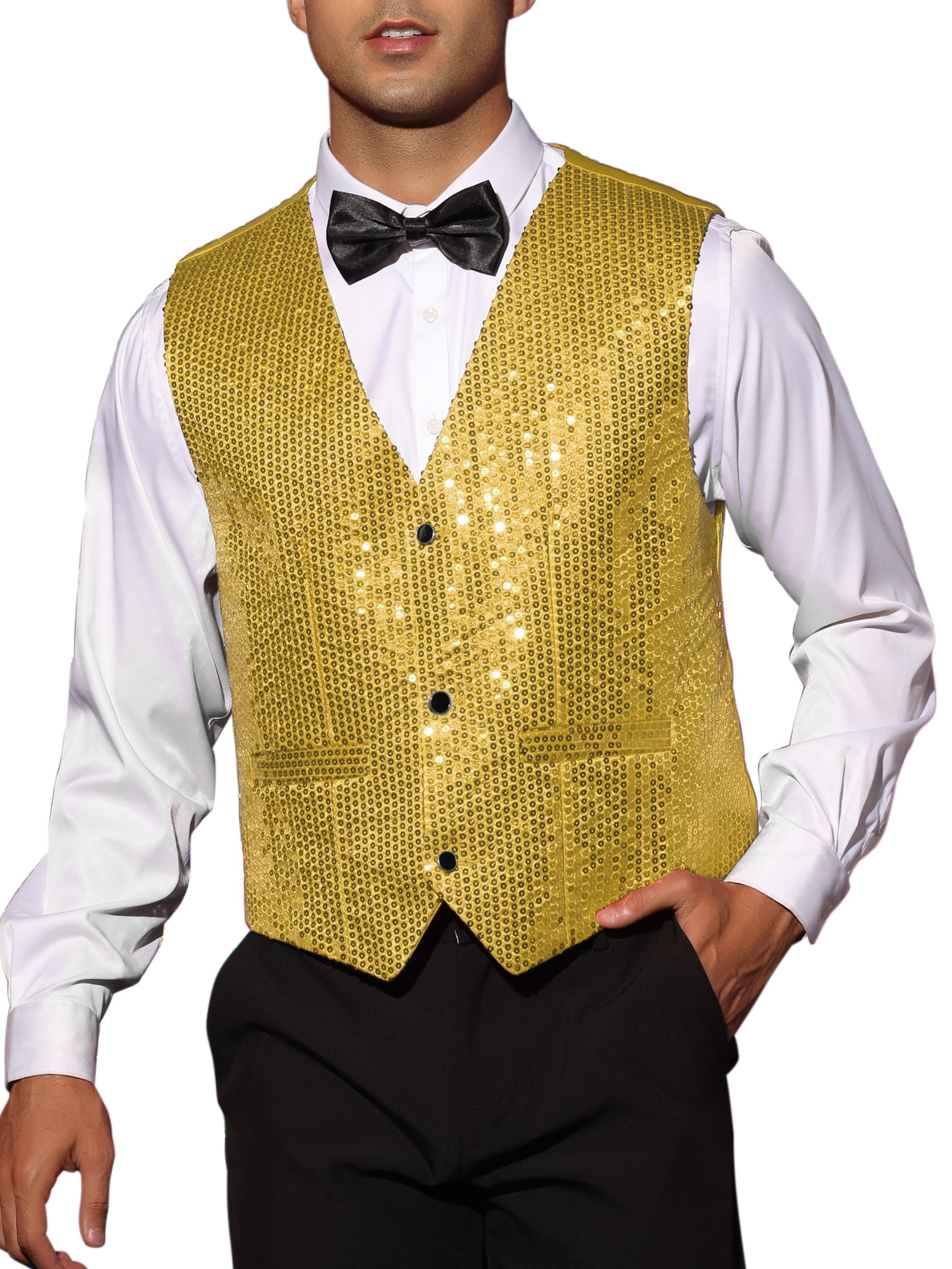 INSPIRE CHIC Shiny Sequin Vest for Men's V-Neck Party Sleeveless Suit ...