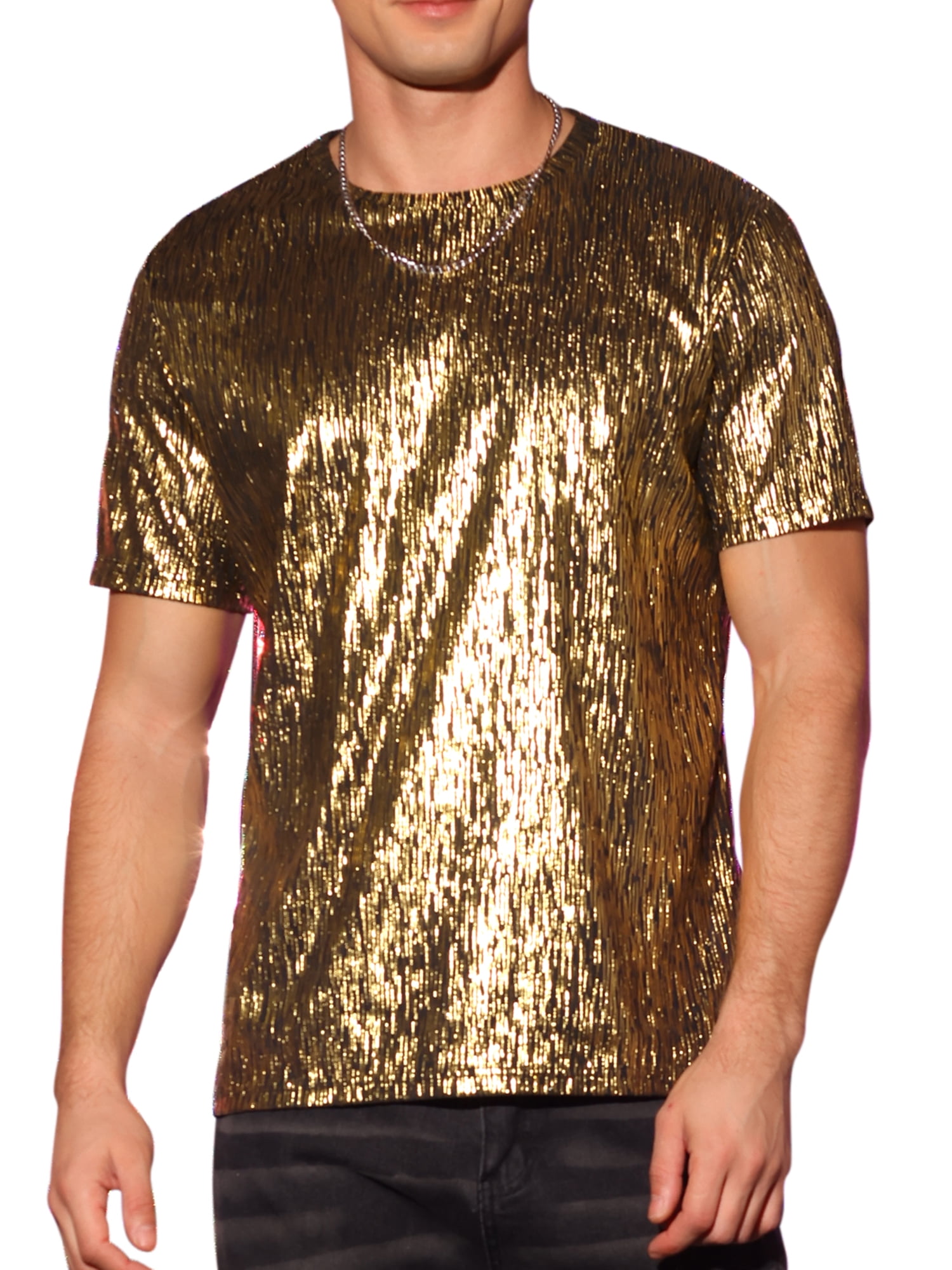 INSPIRE CHIC Shiny T-Shirt for Men's Round Neck Short Sleeves Club Prom ...