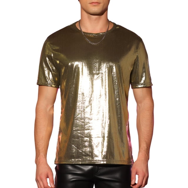 Lars Amadeus Shiny Tops for Men's Crew Neck Short Sleeves Metallic Party T-Shirts - Walmart.com