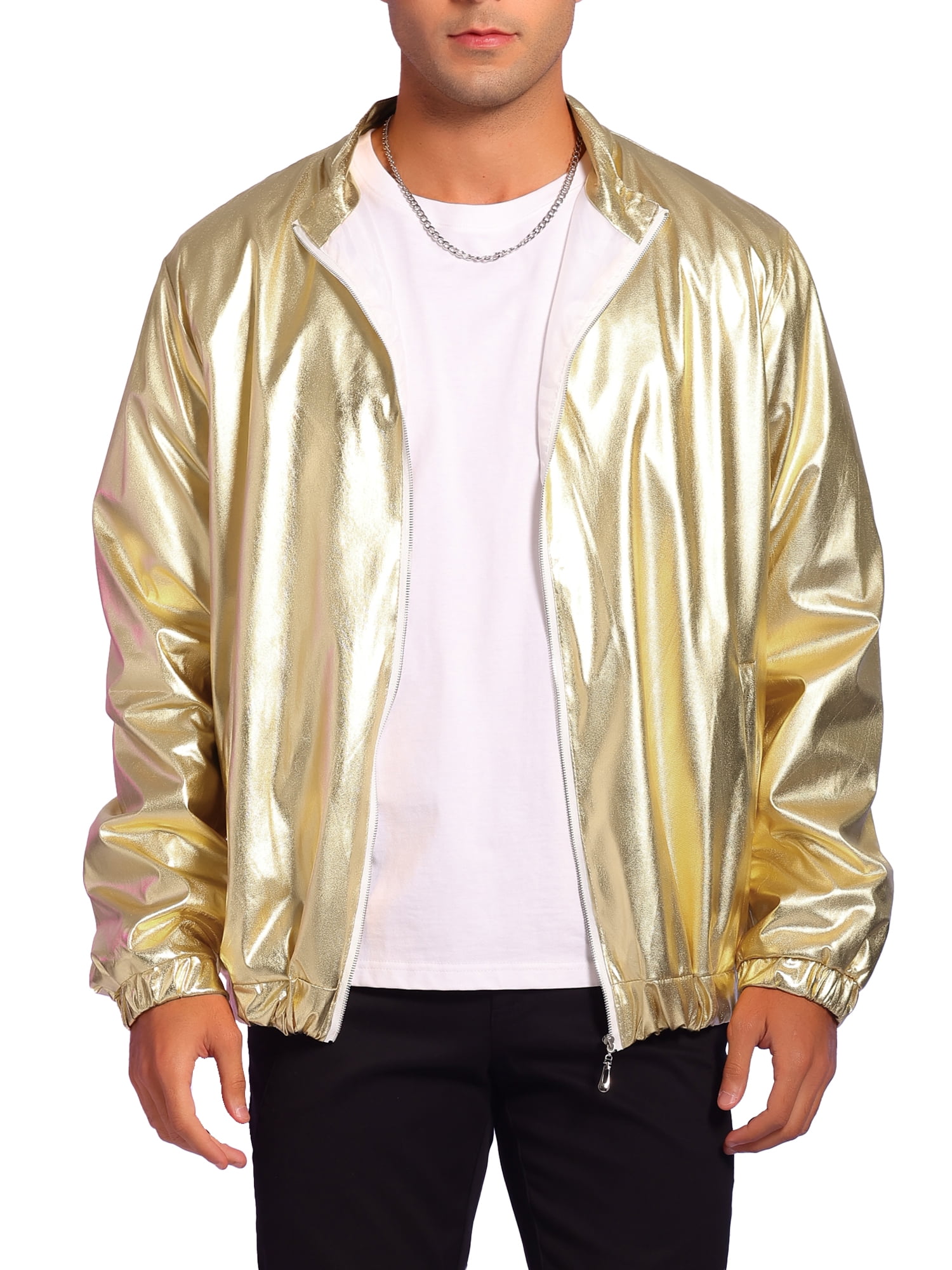 INSPIRE CHIC Shiny Varsity Jacket for Men's Metallic Baseball Bomber ...
