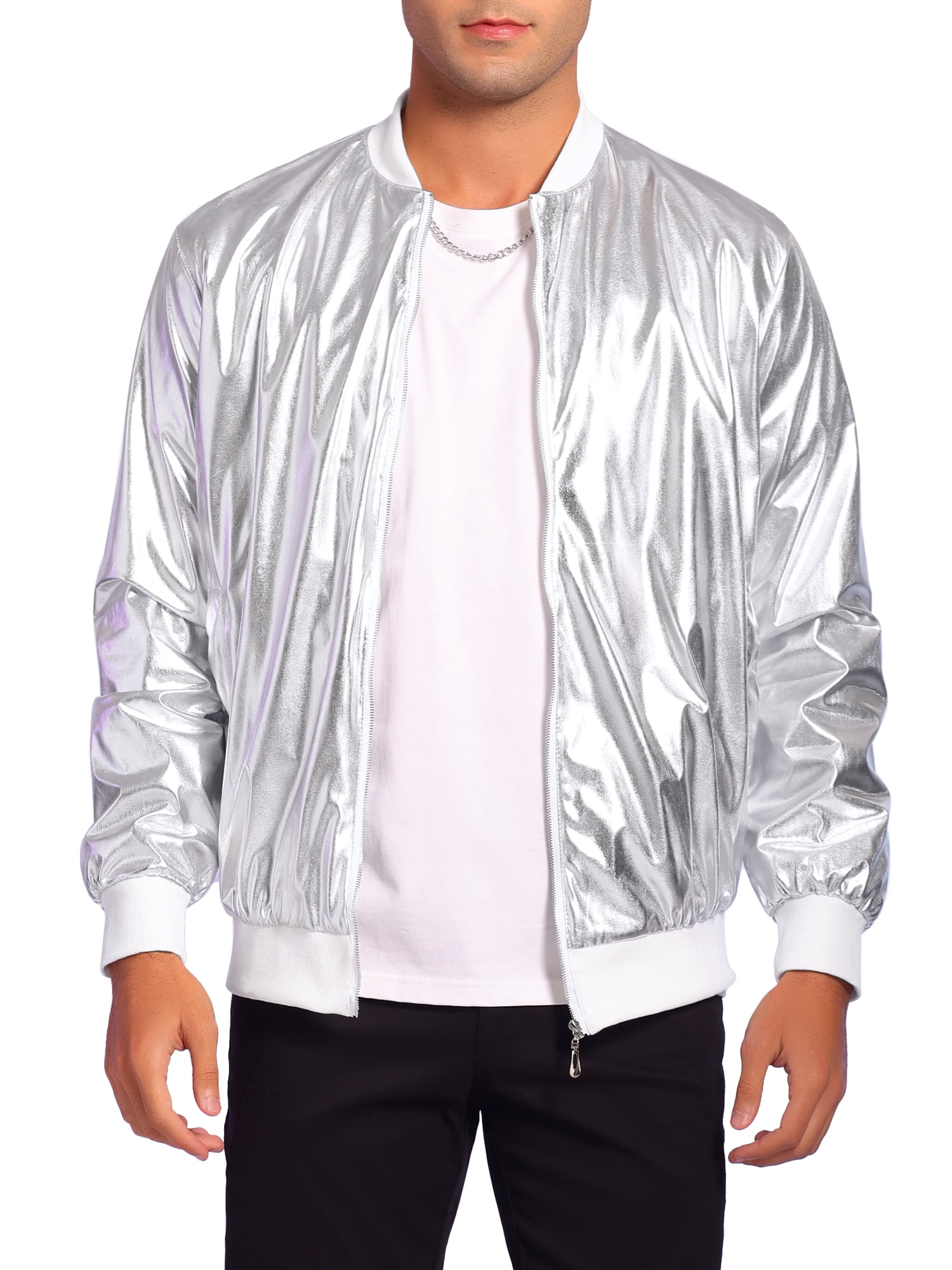 INSPIRE CHIC Shiny Varsity Jacket for Men's Metallic Baseball Bomber ...