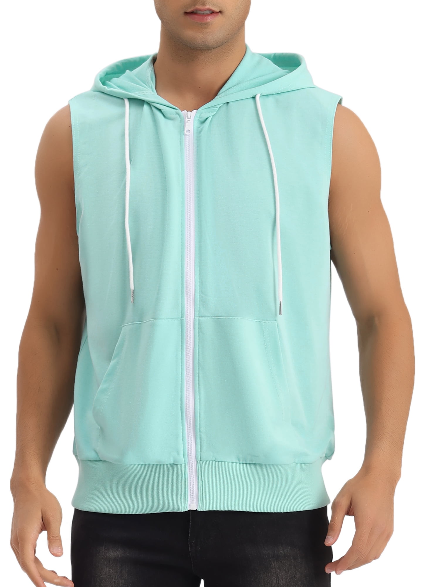 INSPIRE CHIC Men's Vests Sleeveless Hoodie Drawstring Zipper Closure ...